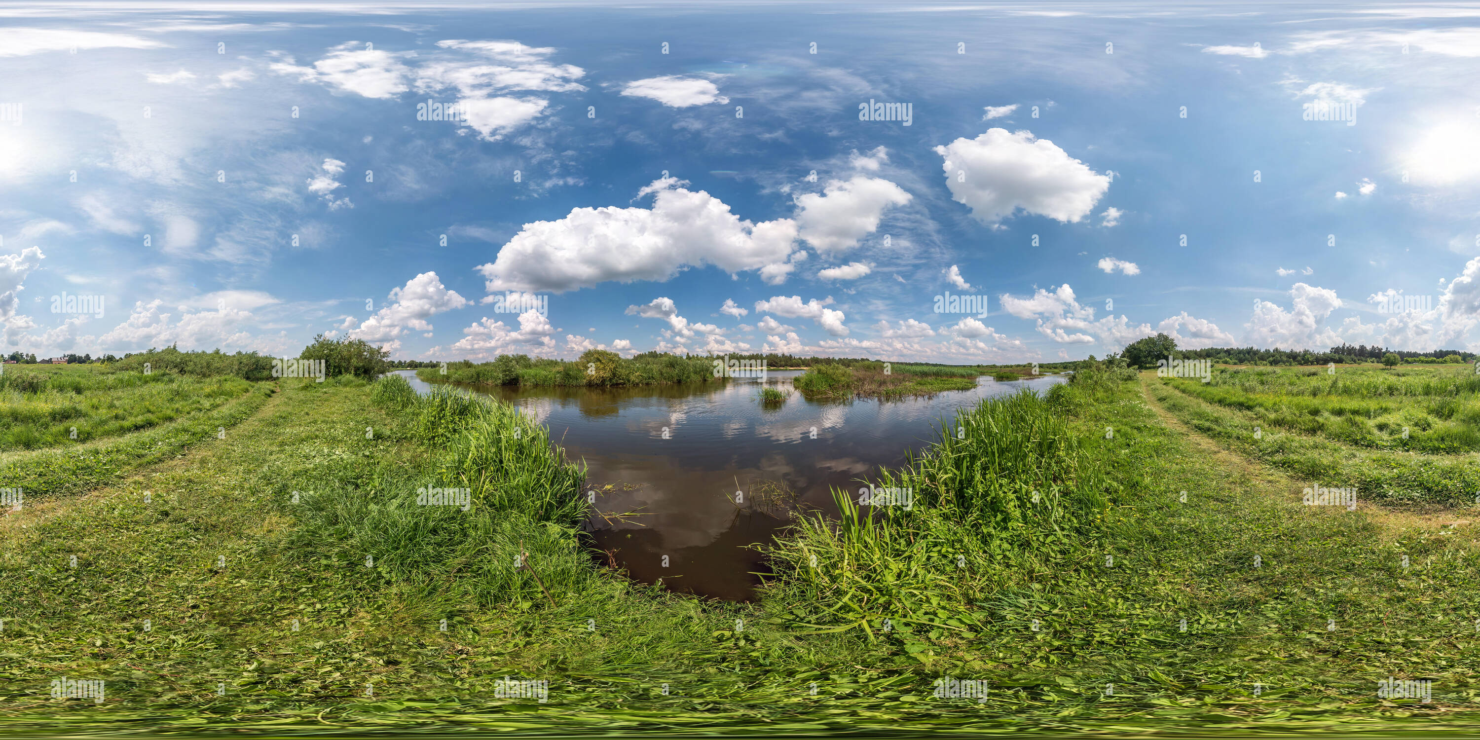 360° view of spherical hdri panorama 360 degrees angle view on grass ...