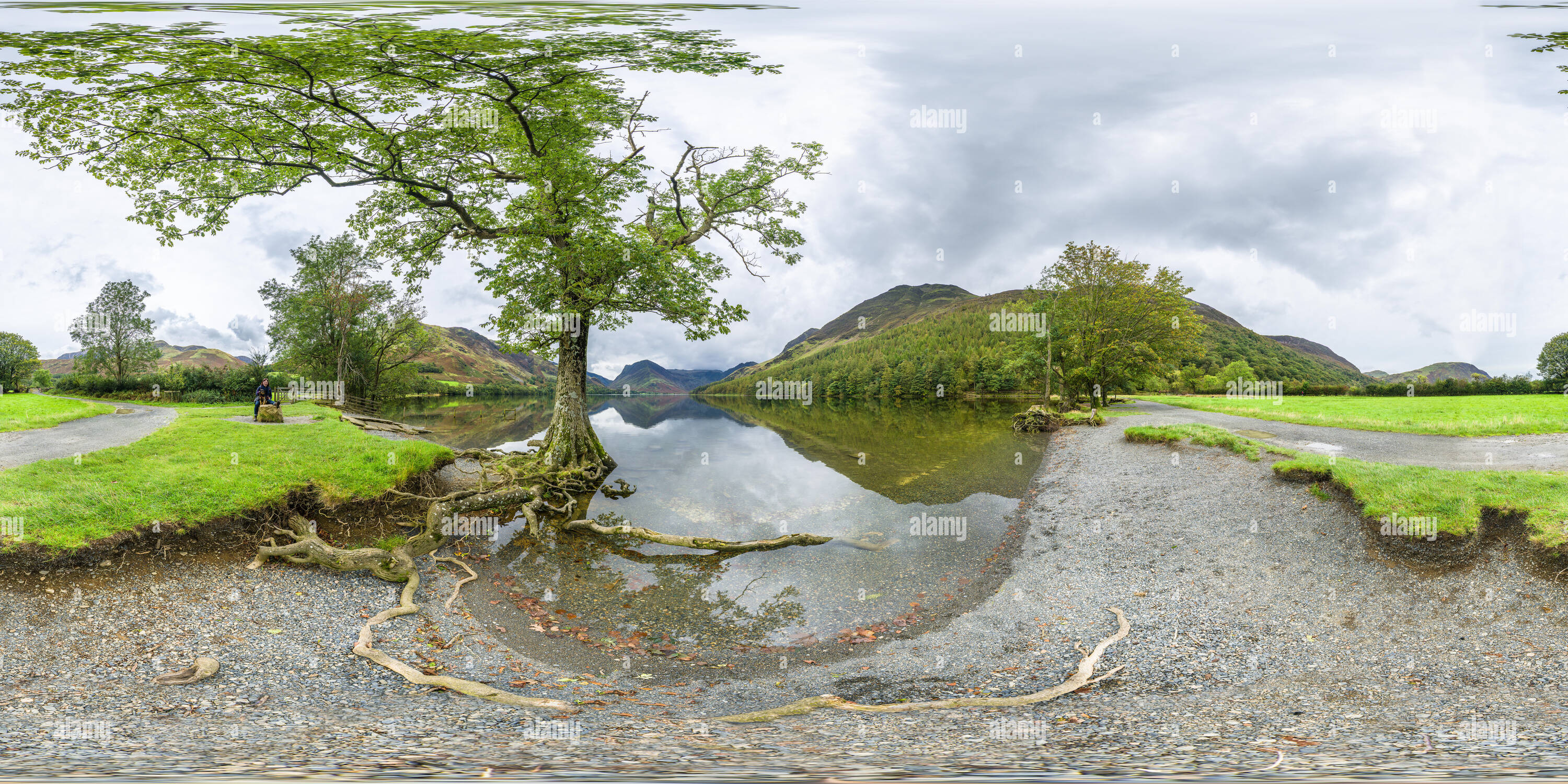 360° view of A cloudy, wet, rainy day on Buttermere lake, Lake district ...