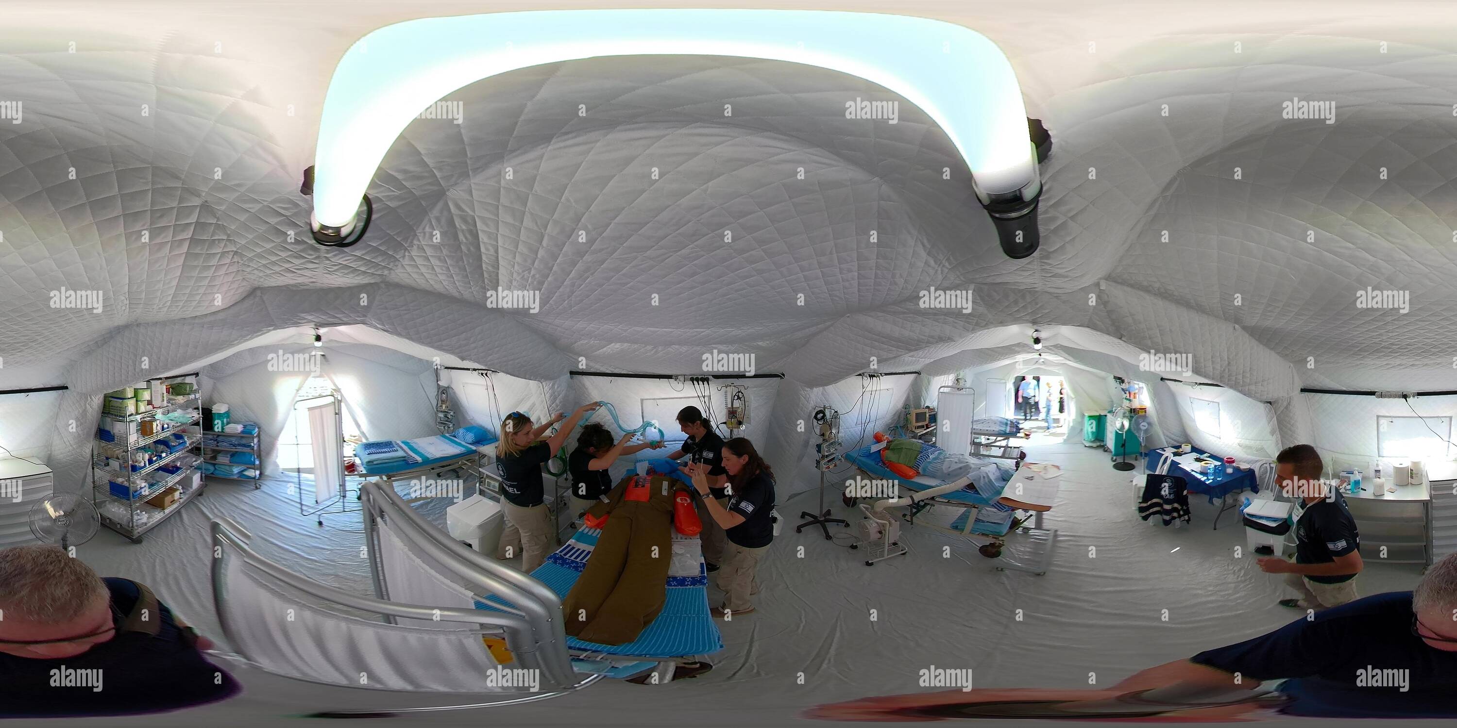 360° view of A wounded man hospitalized in field hospital during ...