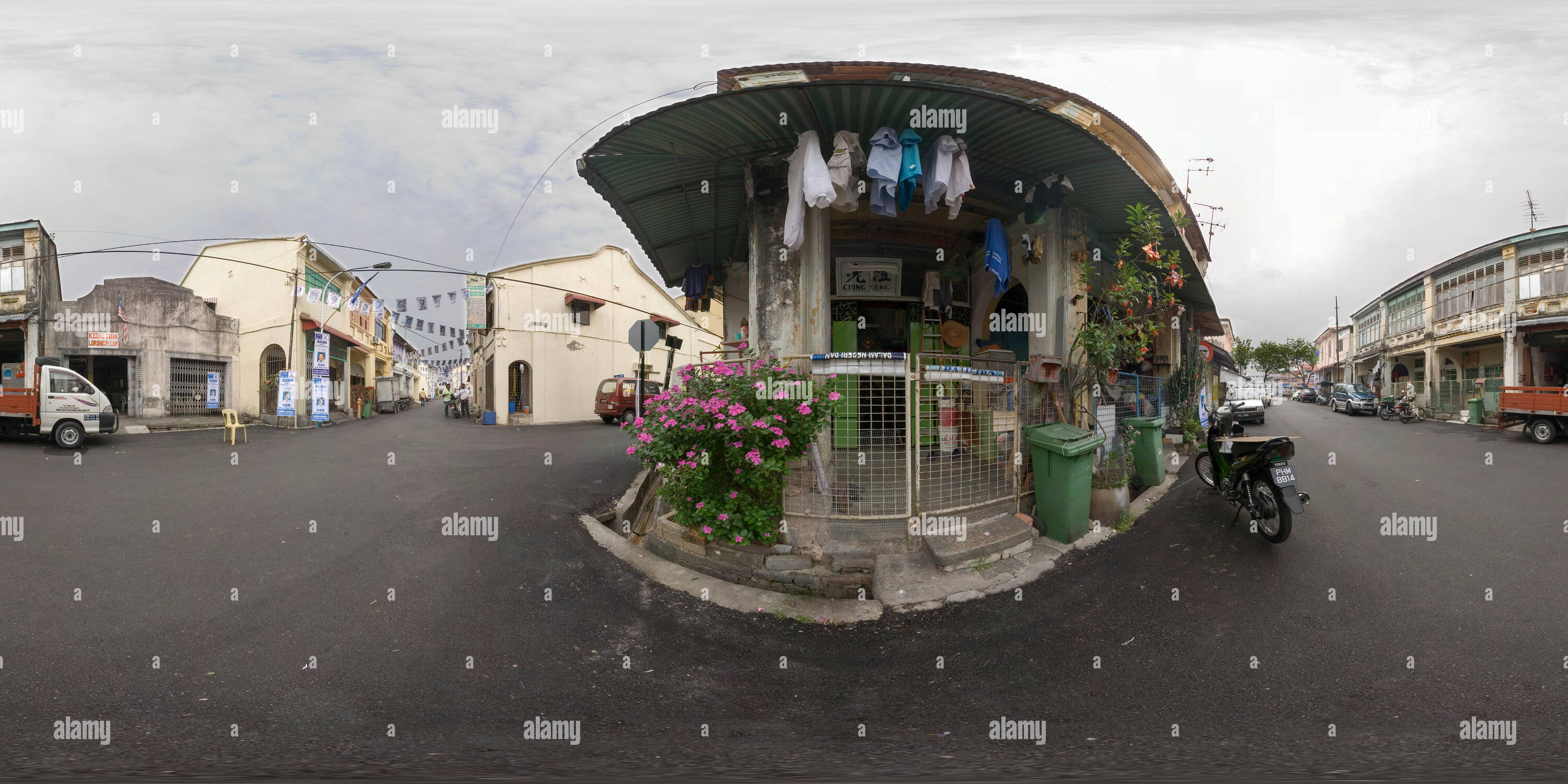360° view of Panorama, Lorong Pasar, with tuak shop, Georgetown, Penang ...