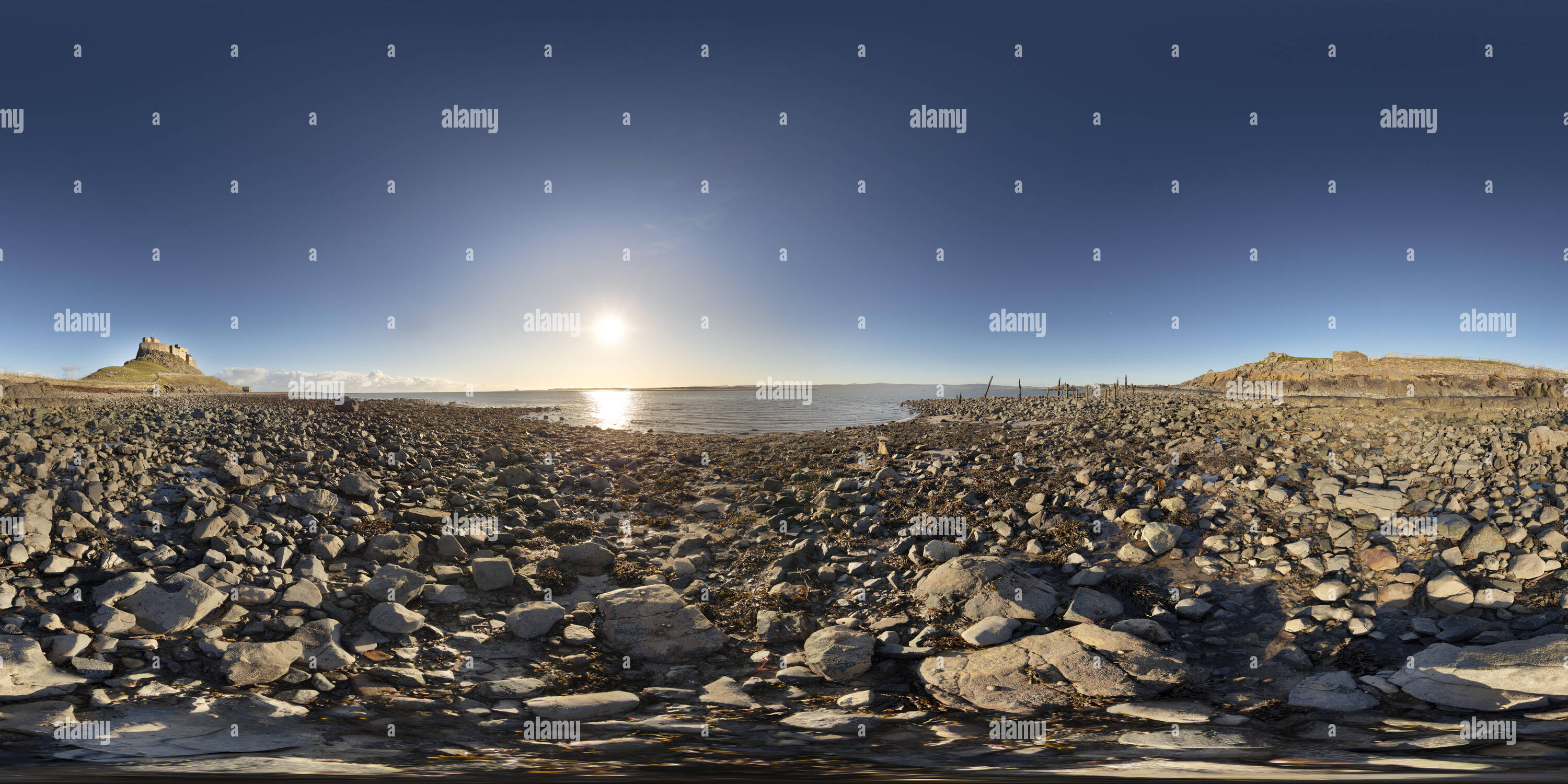 360° view of The Beach on Holy Island, with Lindisfarne Castle in the ...