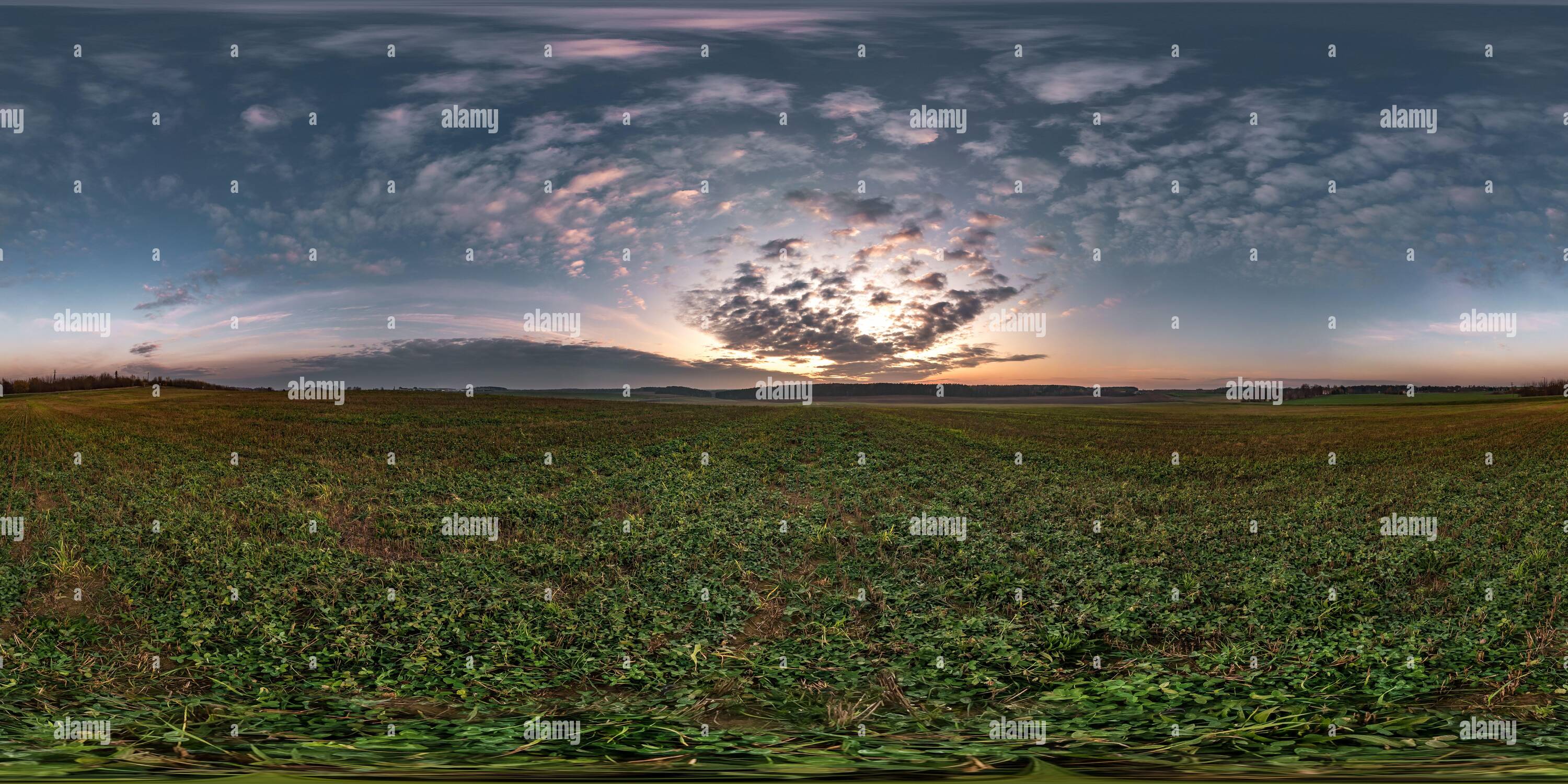 360° view of blue sky before sunset with beautiful awesome clouds. full ...