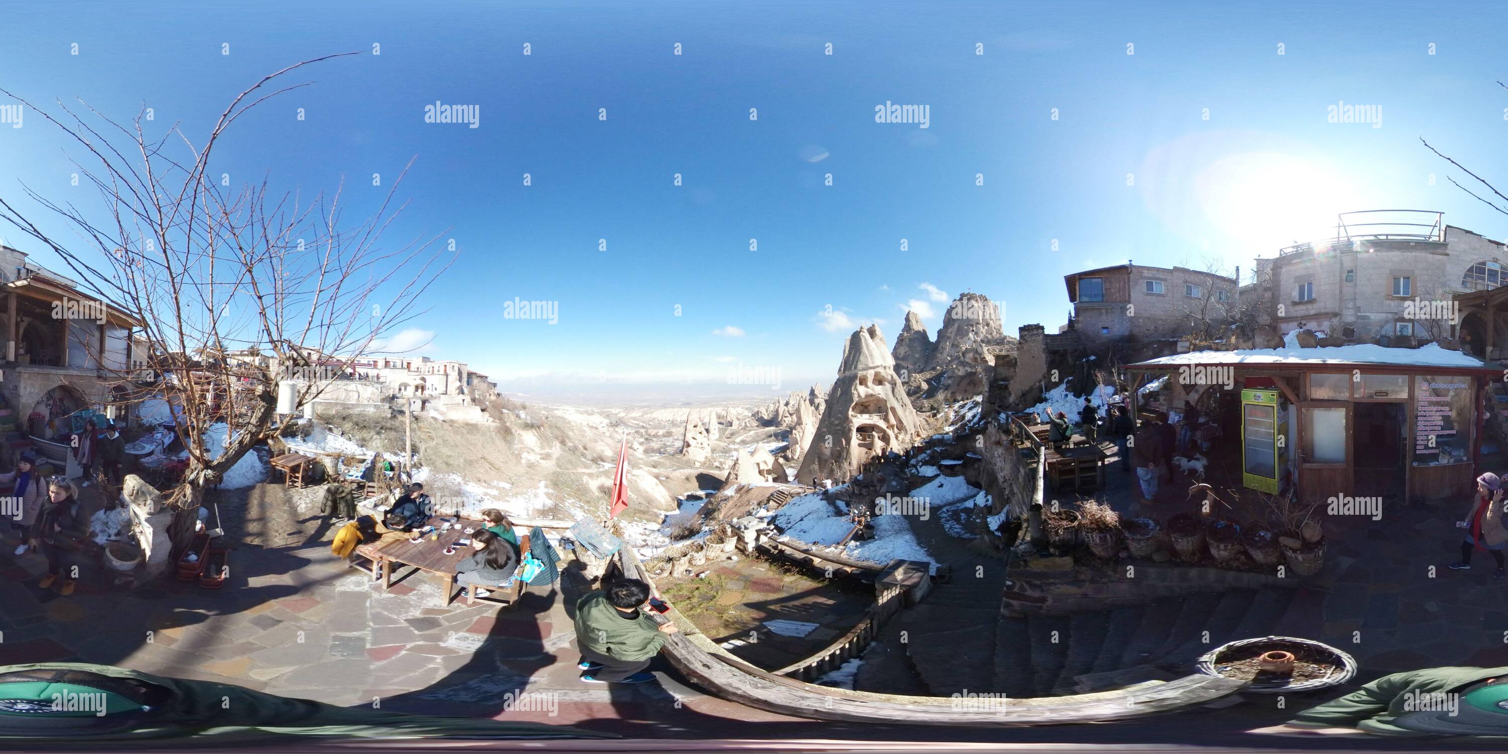 360° view of white lime cascades formed by hot mineral springs at ...