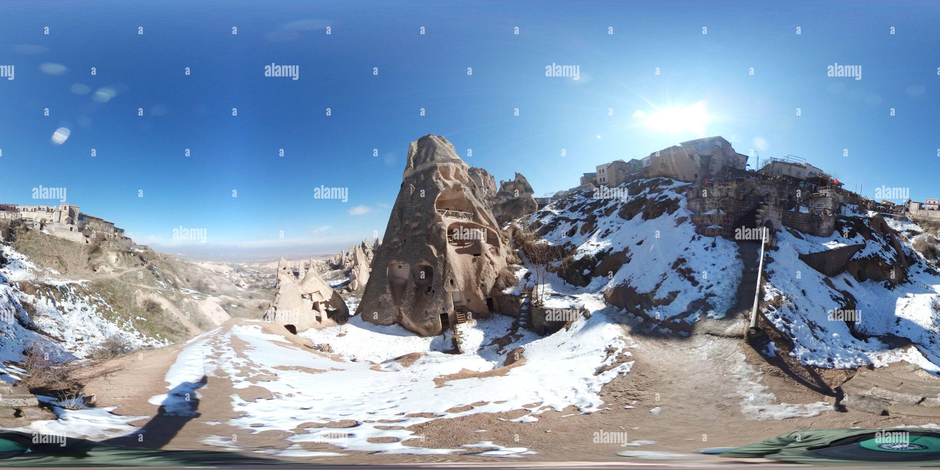 360° view of white lime cascades formed by hot mineral springs at ...