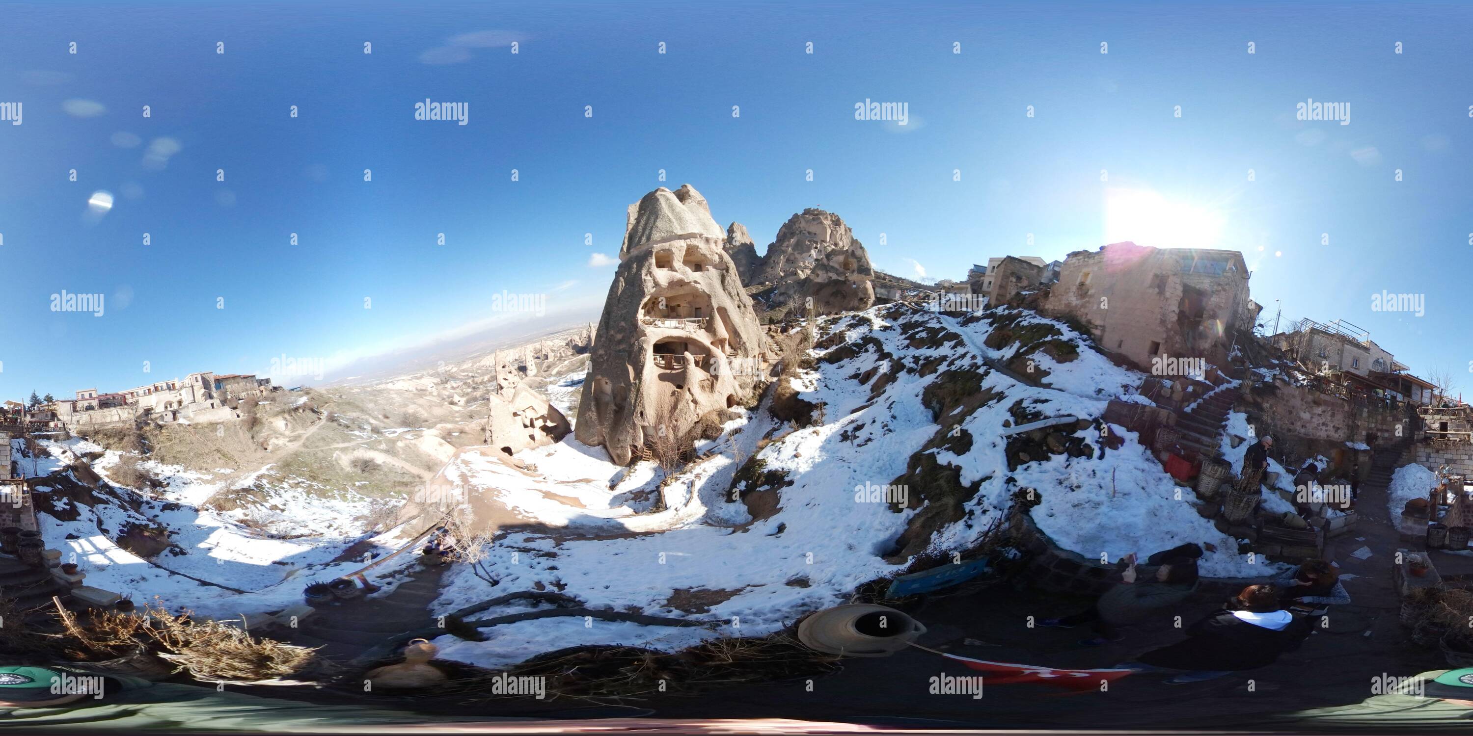 360° view of white lime cascades formed by hot mineral springs at ...