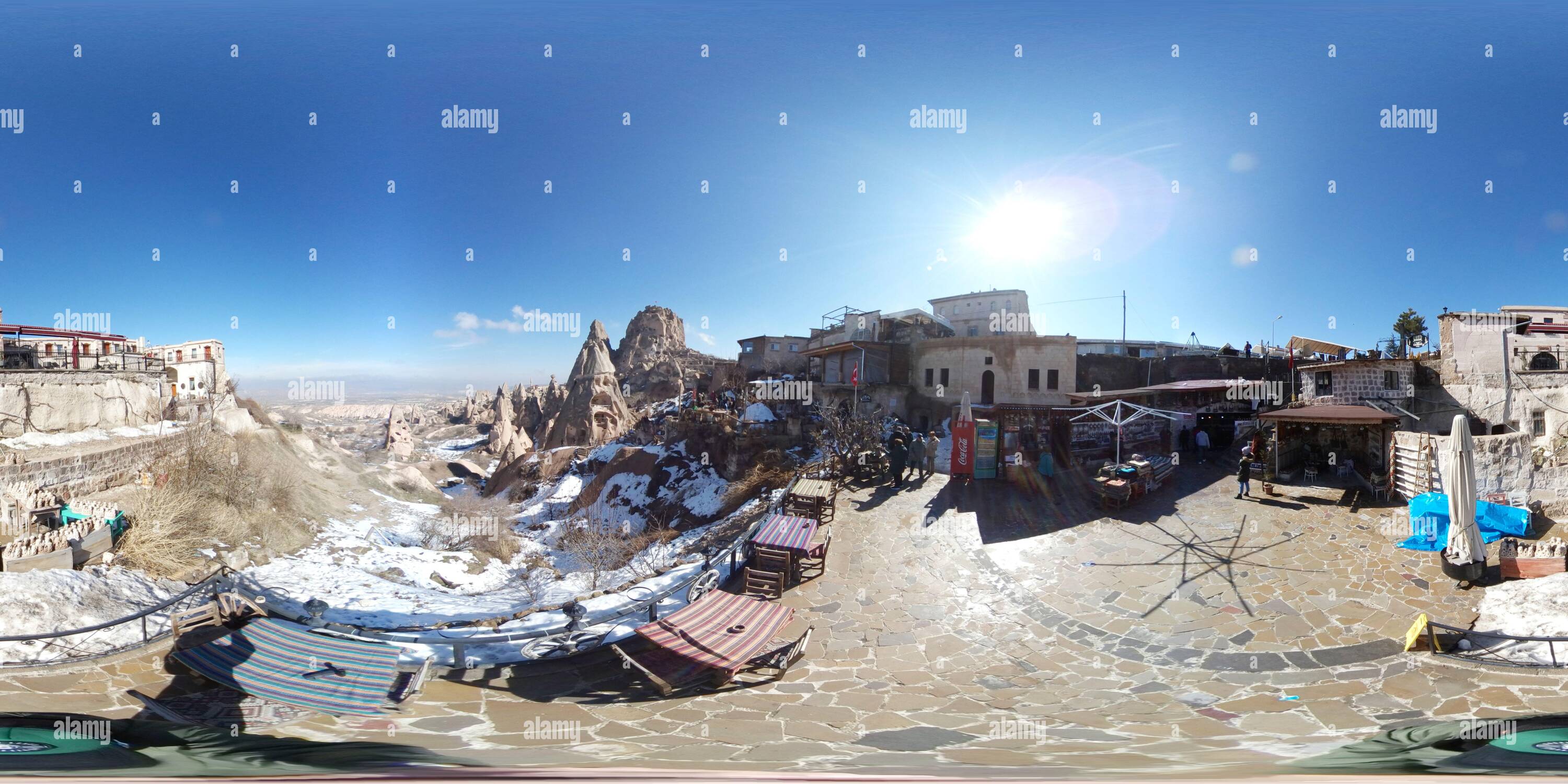 360° view of white lime cascades formed by hot mineral springs at ...