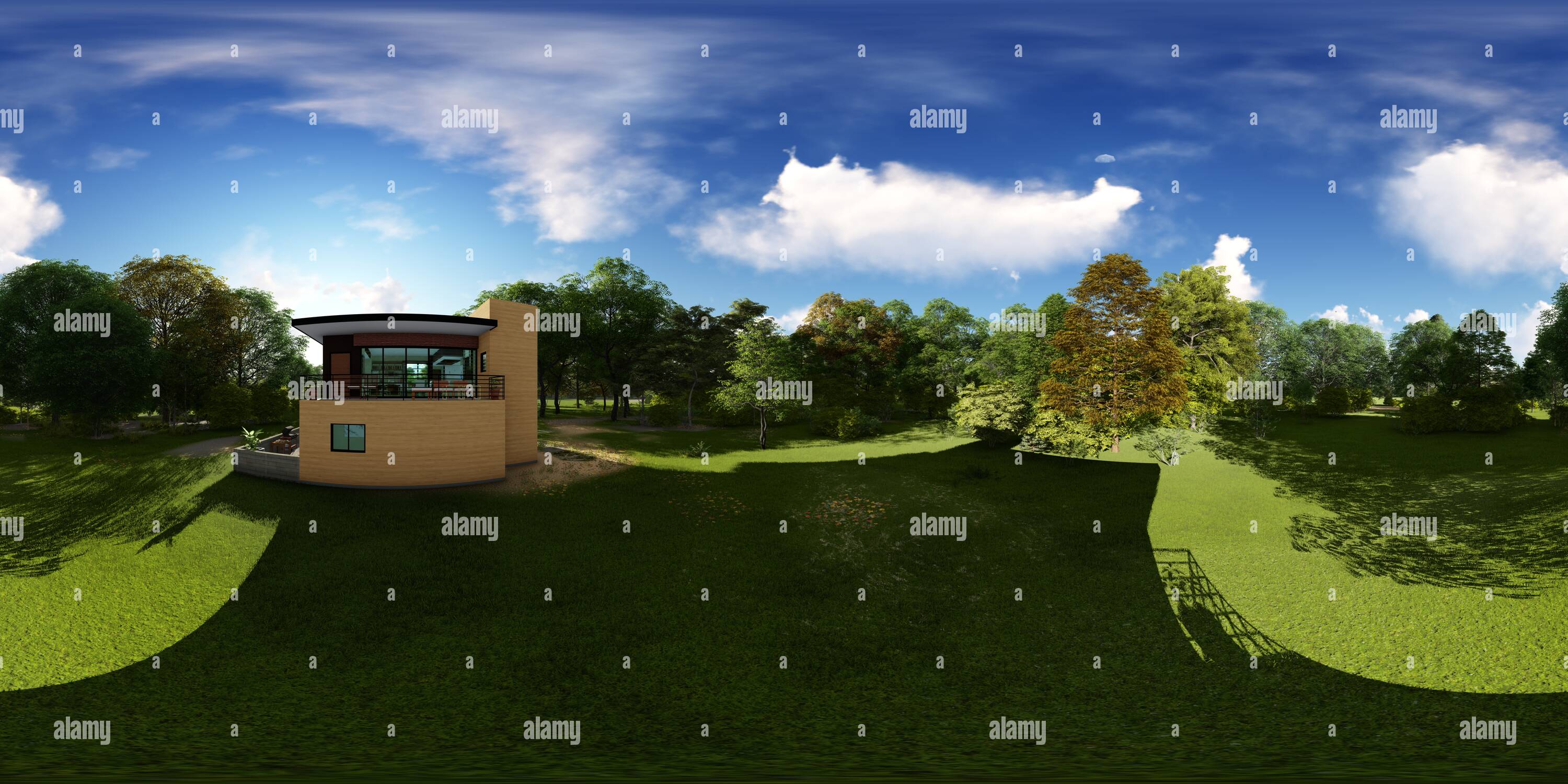 360° view of House Design CUBIC - Exterior Back Side View - Alamy