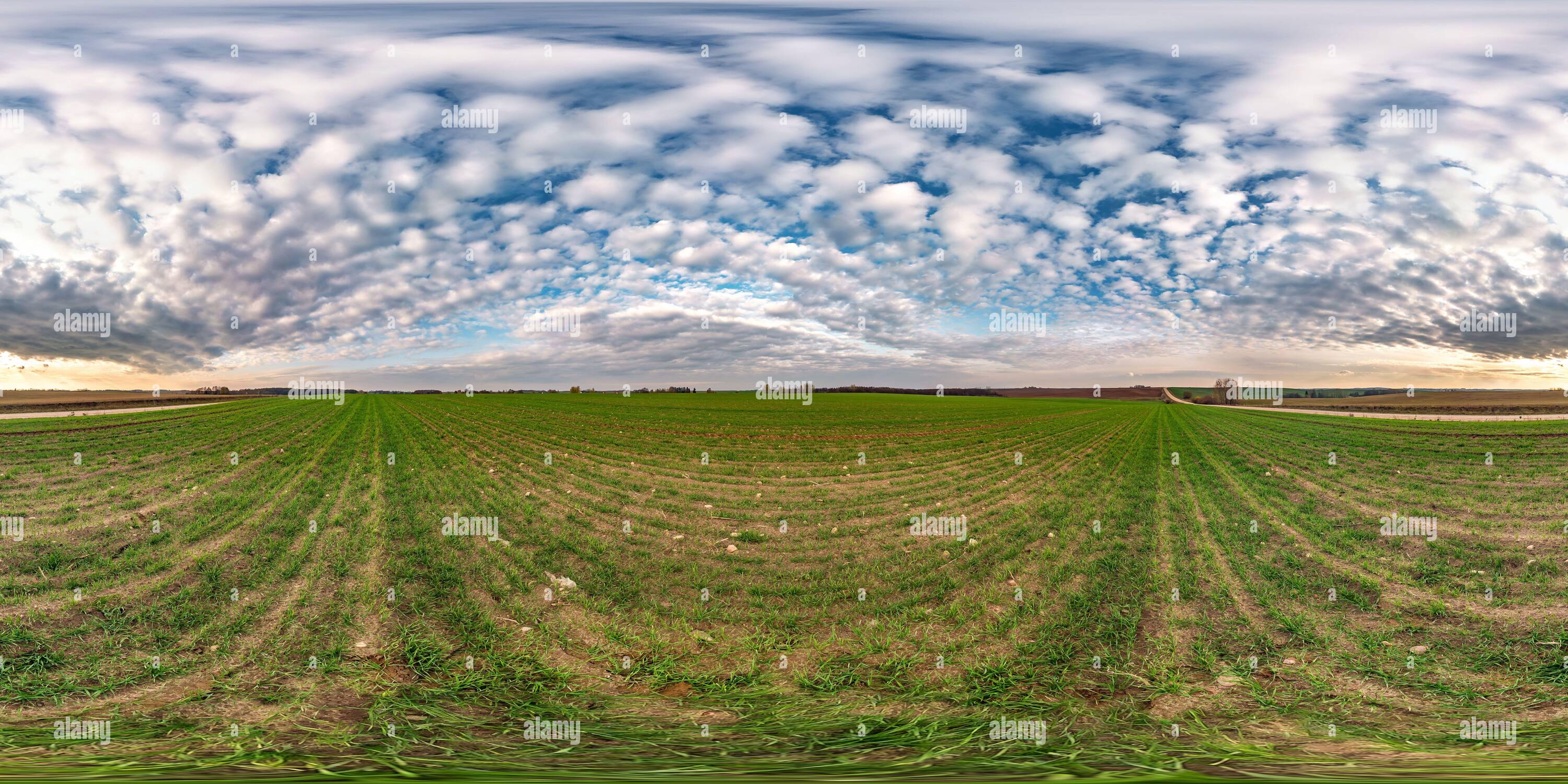 360° view of blue sky before sunset with beautiful awesome clouds. full ...