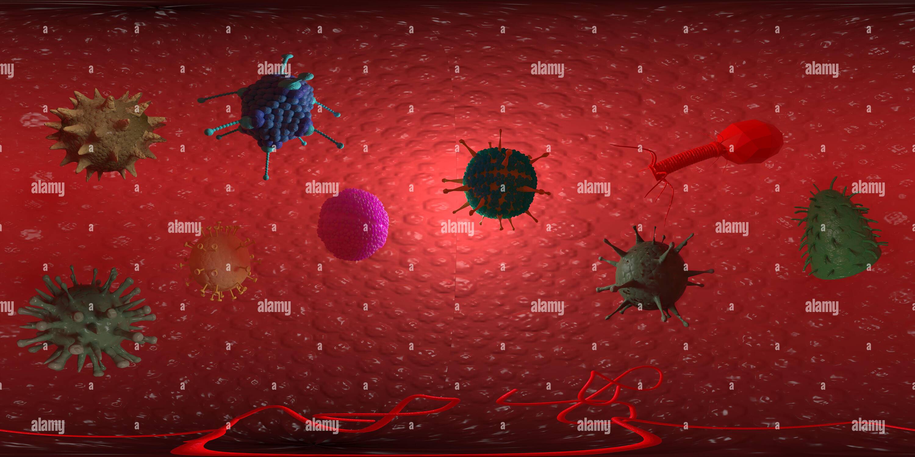 360° view of 3d rendering Microscope virus- bacteria close up ...