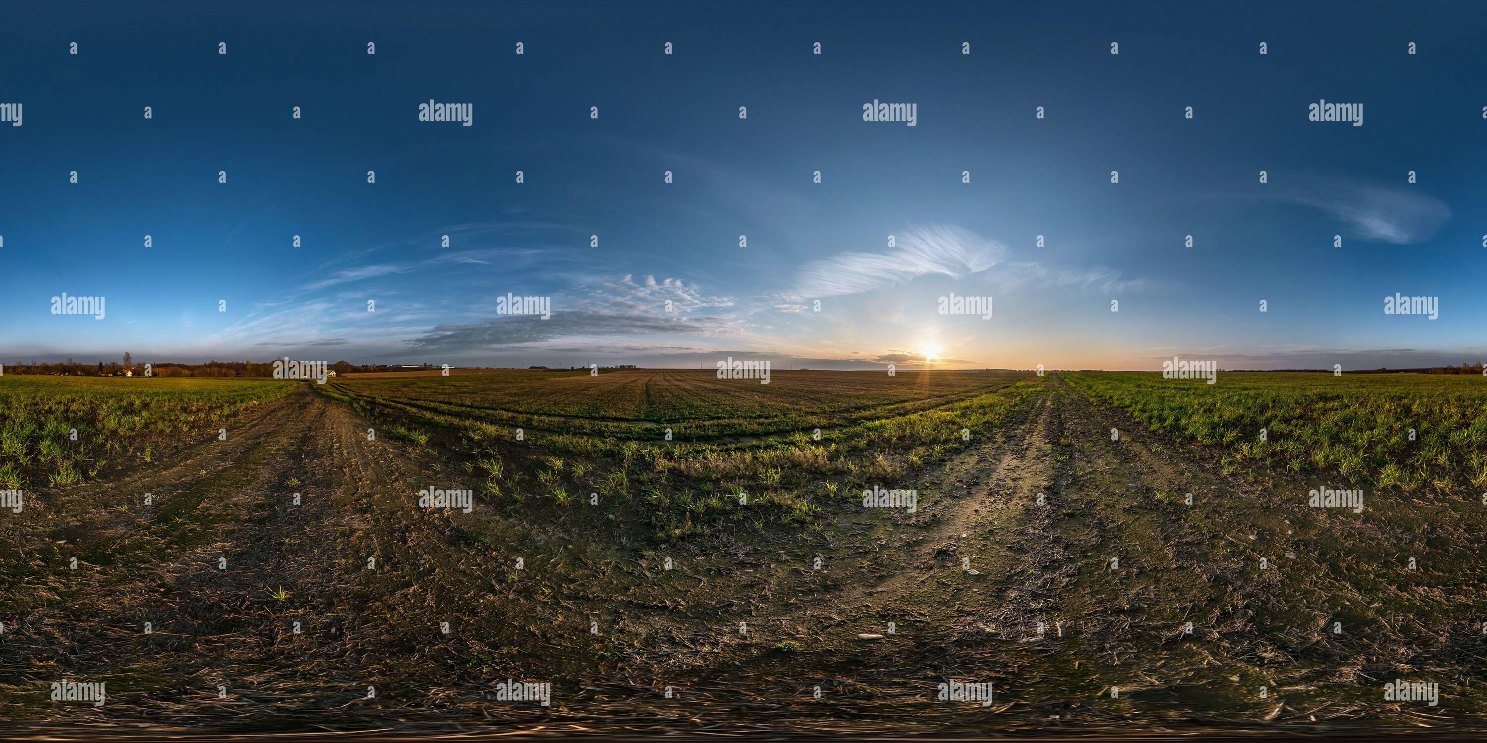 360° view of blue sky before sunset with beautiful awesome clouds. full ...