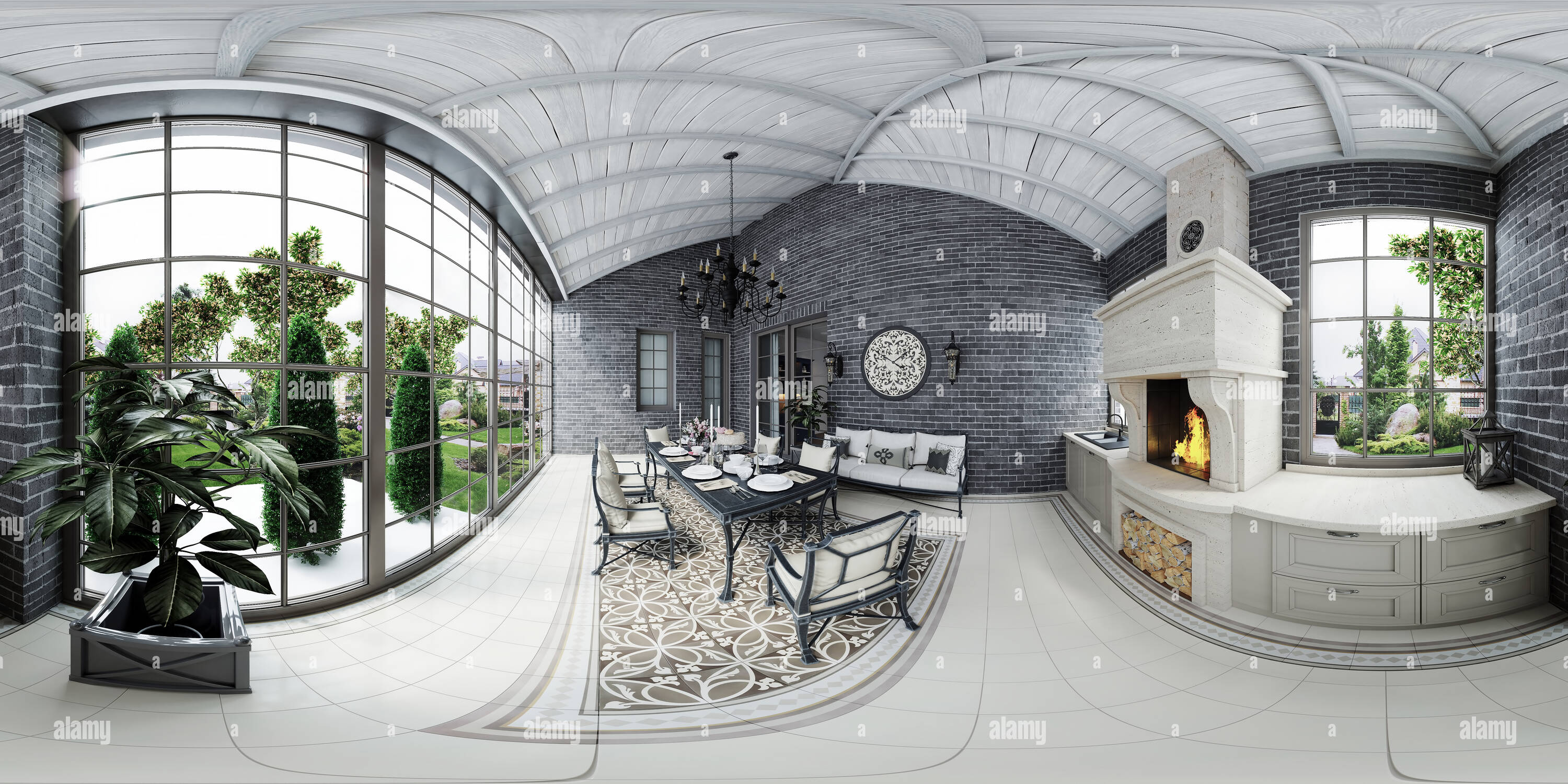 360° view of 3d visualization of the interior of a cottage in kovalyu ...