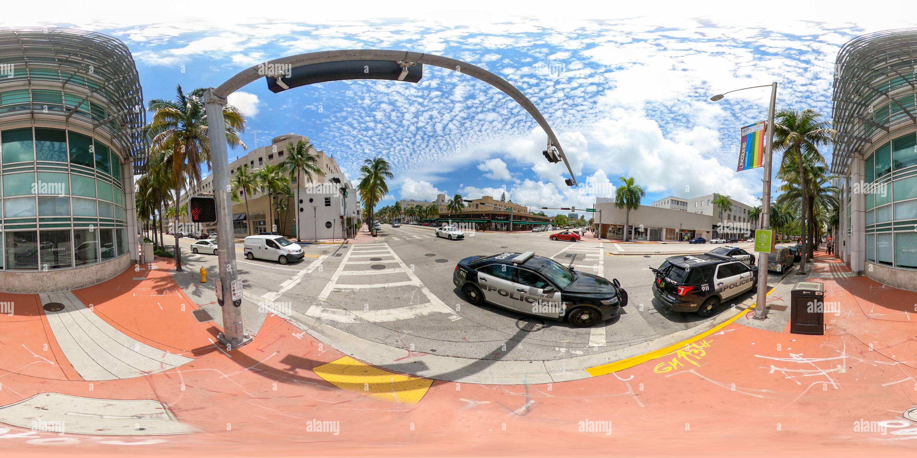 360° view of 360vr photo police cars parked in the city Miami Beach ...