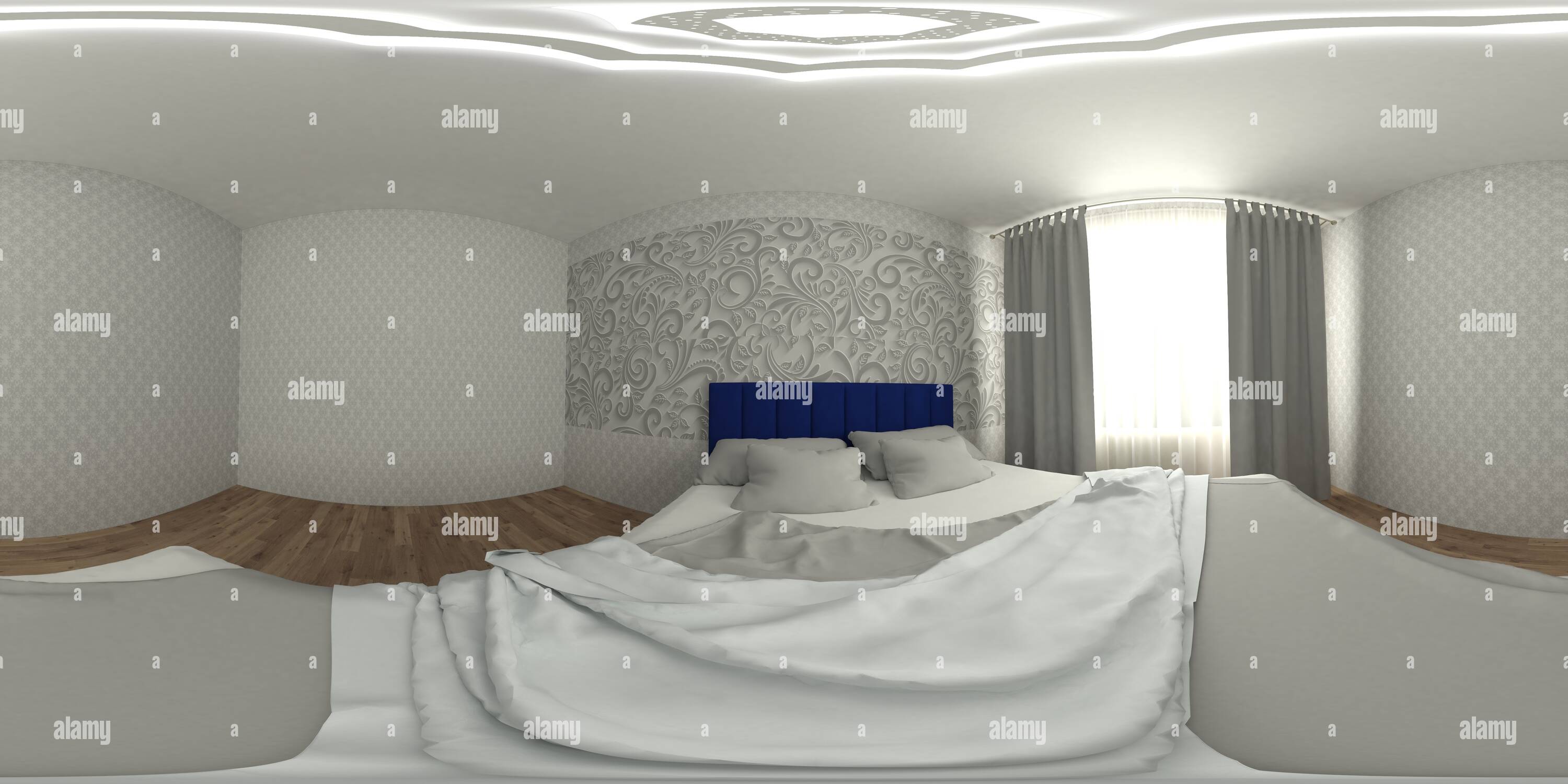 360° view of visualization of a bedroom with a chandelier 3 - Alamy