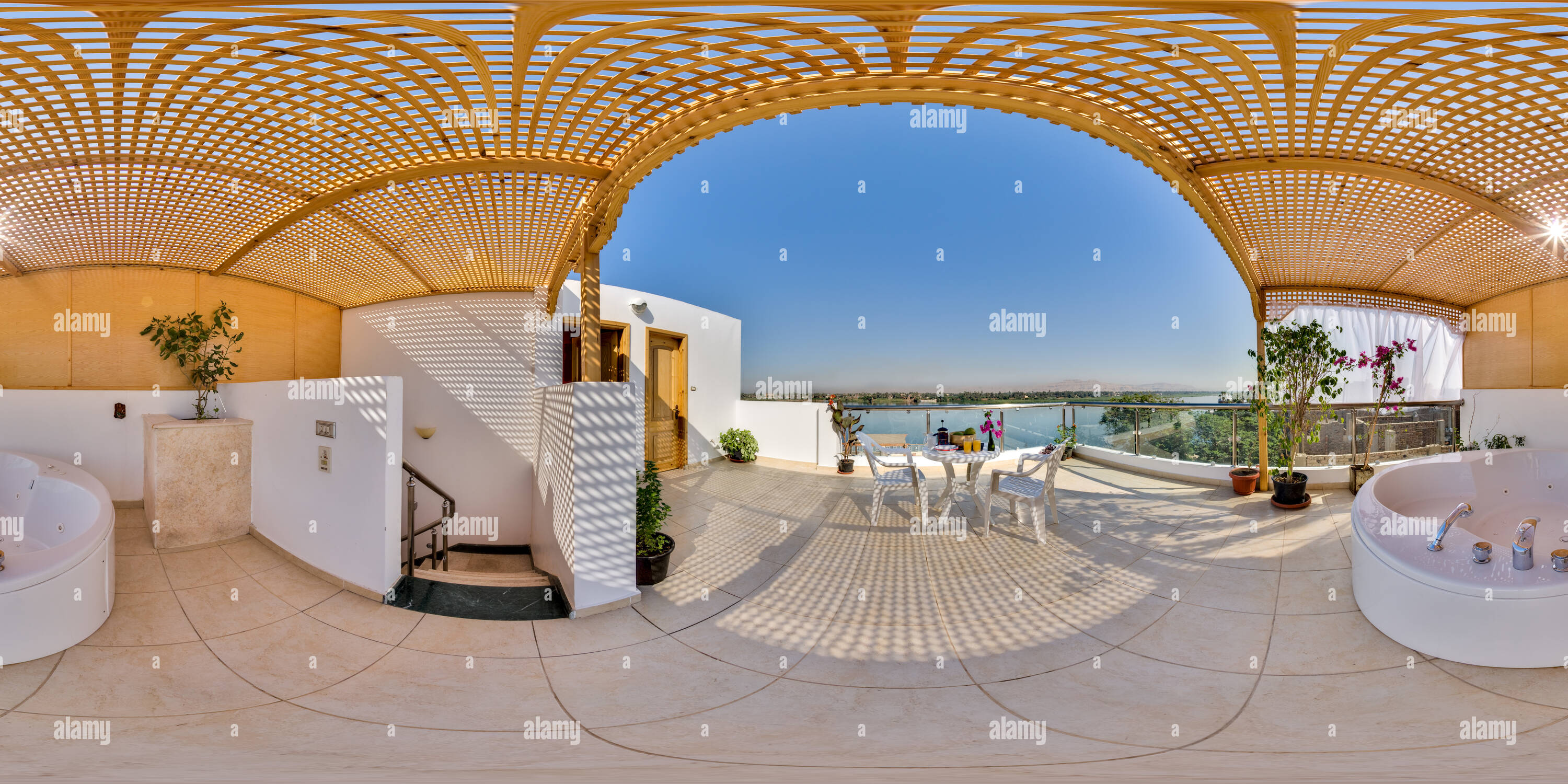 360° view of Roof terrace, Luxor overlooking The Nile and the West Bank ...