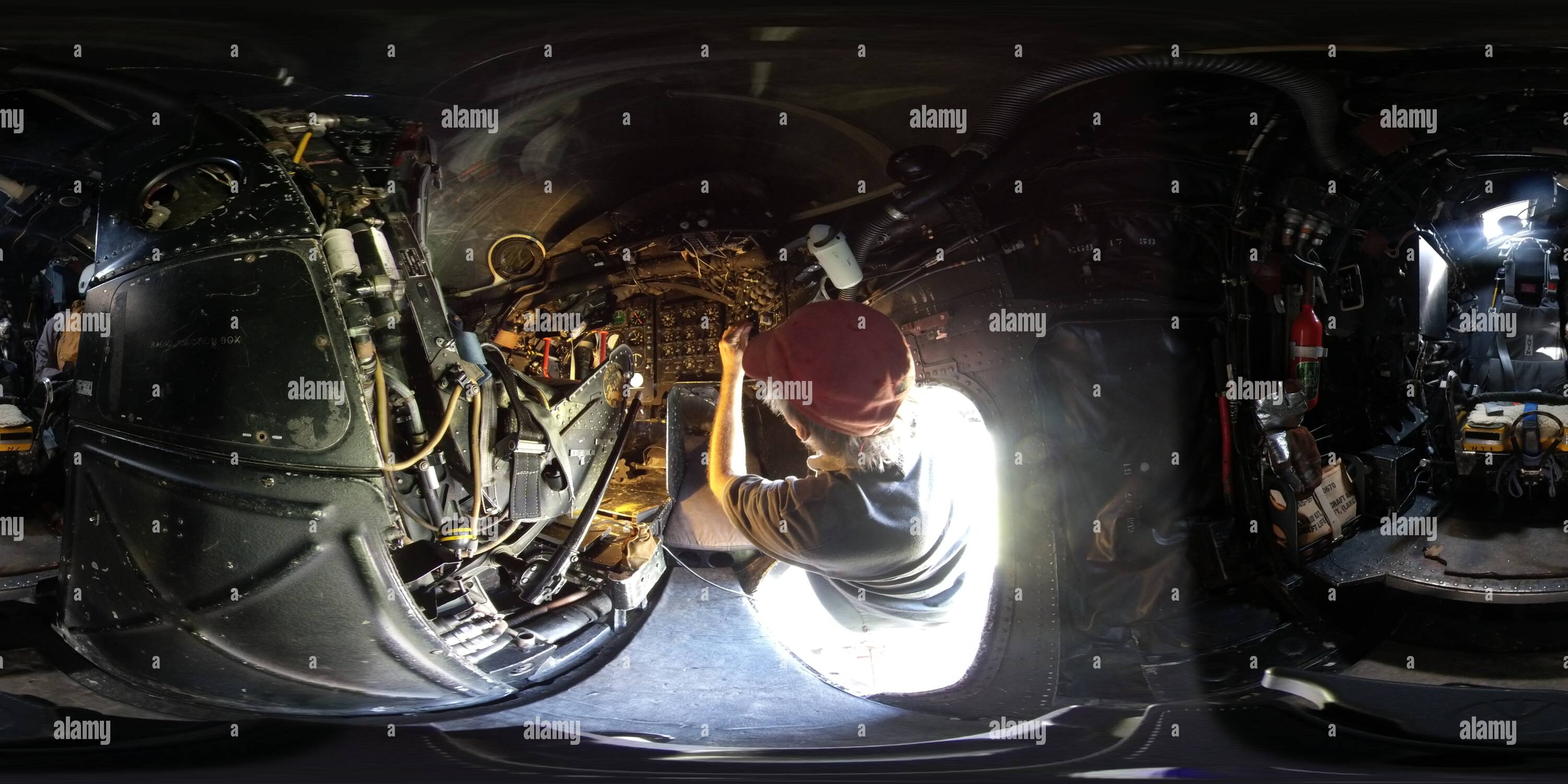360° view of Canberra plane cockpit crew seats 3 showing hatch and ...