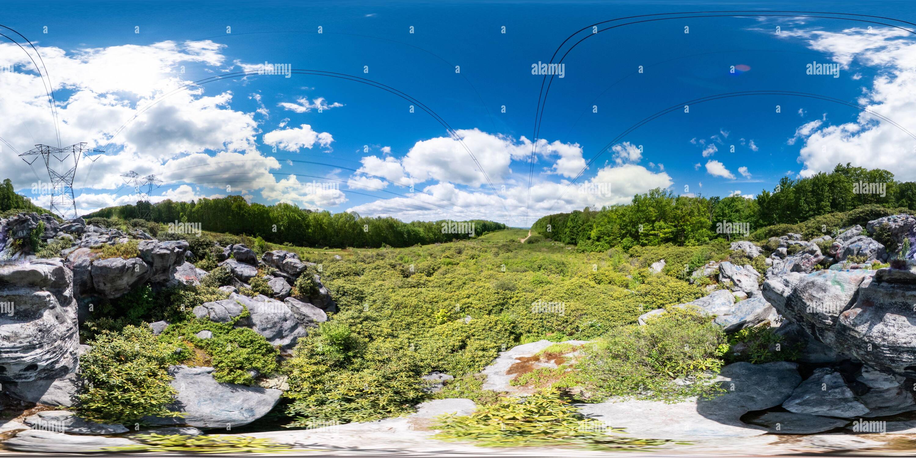 360° view of A view of a powerline from a large boulder - Alamy