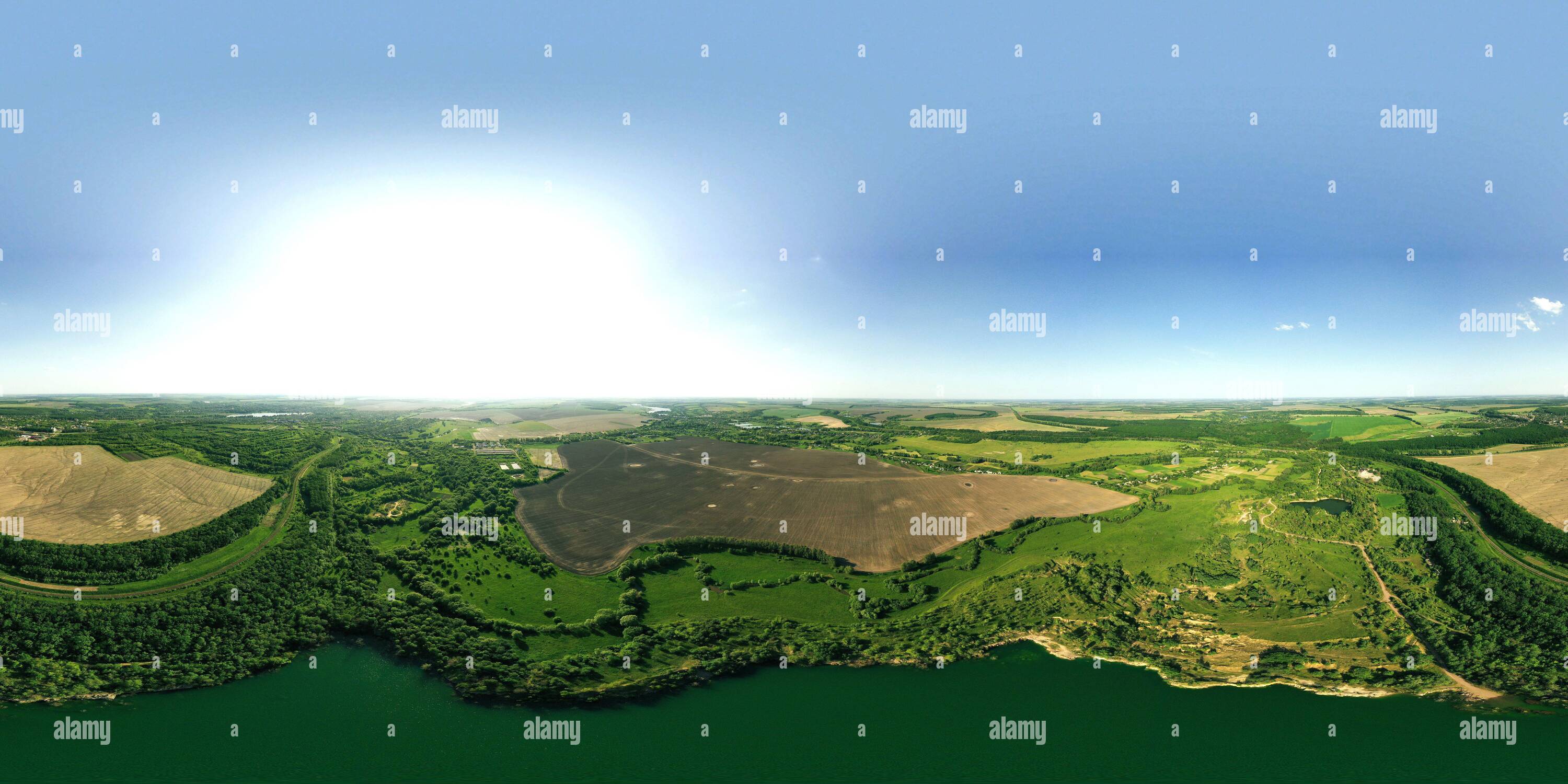 360° view of 360-degree panoramic view above the water of a granite ...