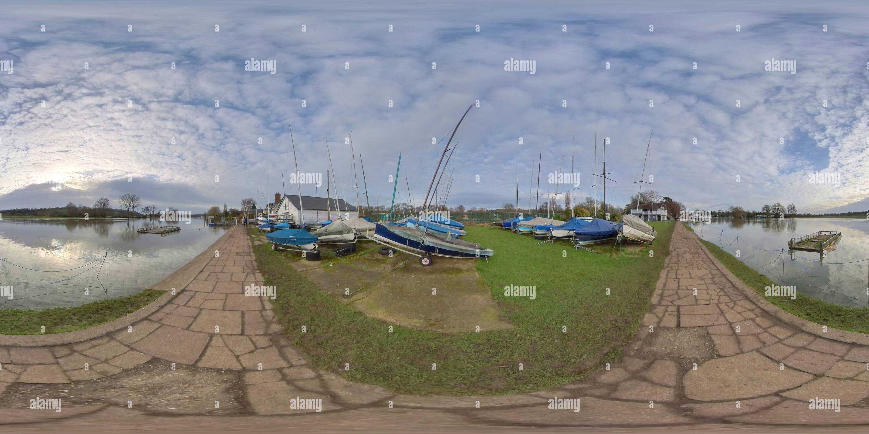 360° view of Upper Thames Sailing Club with the River Thames burst its ...