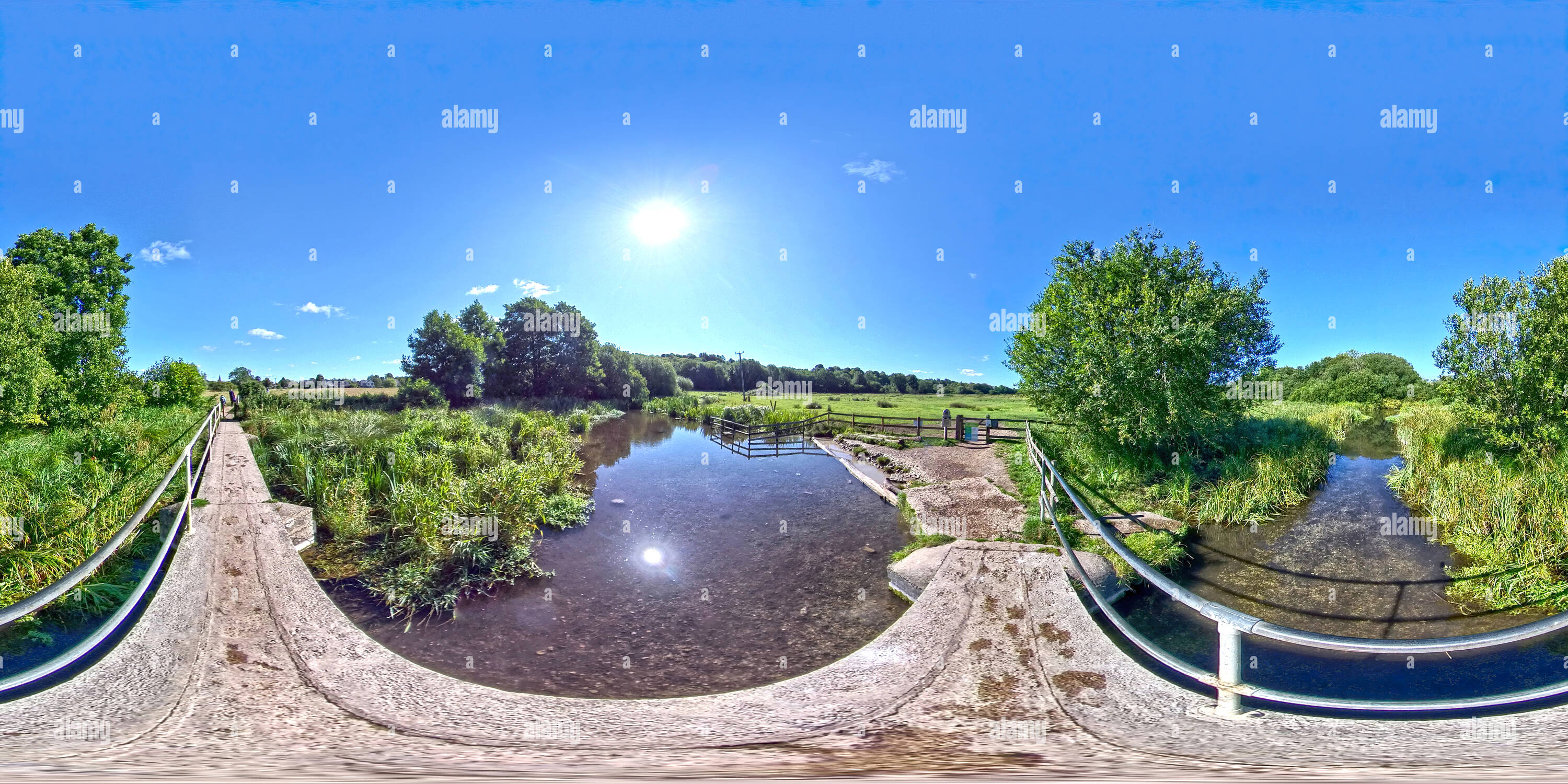 360° view of Bridge over River Test next to Stockbridge Common Marsh ...