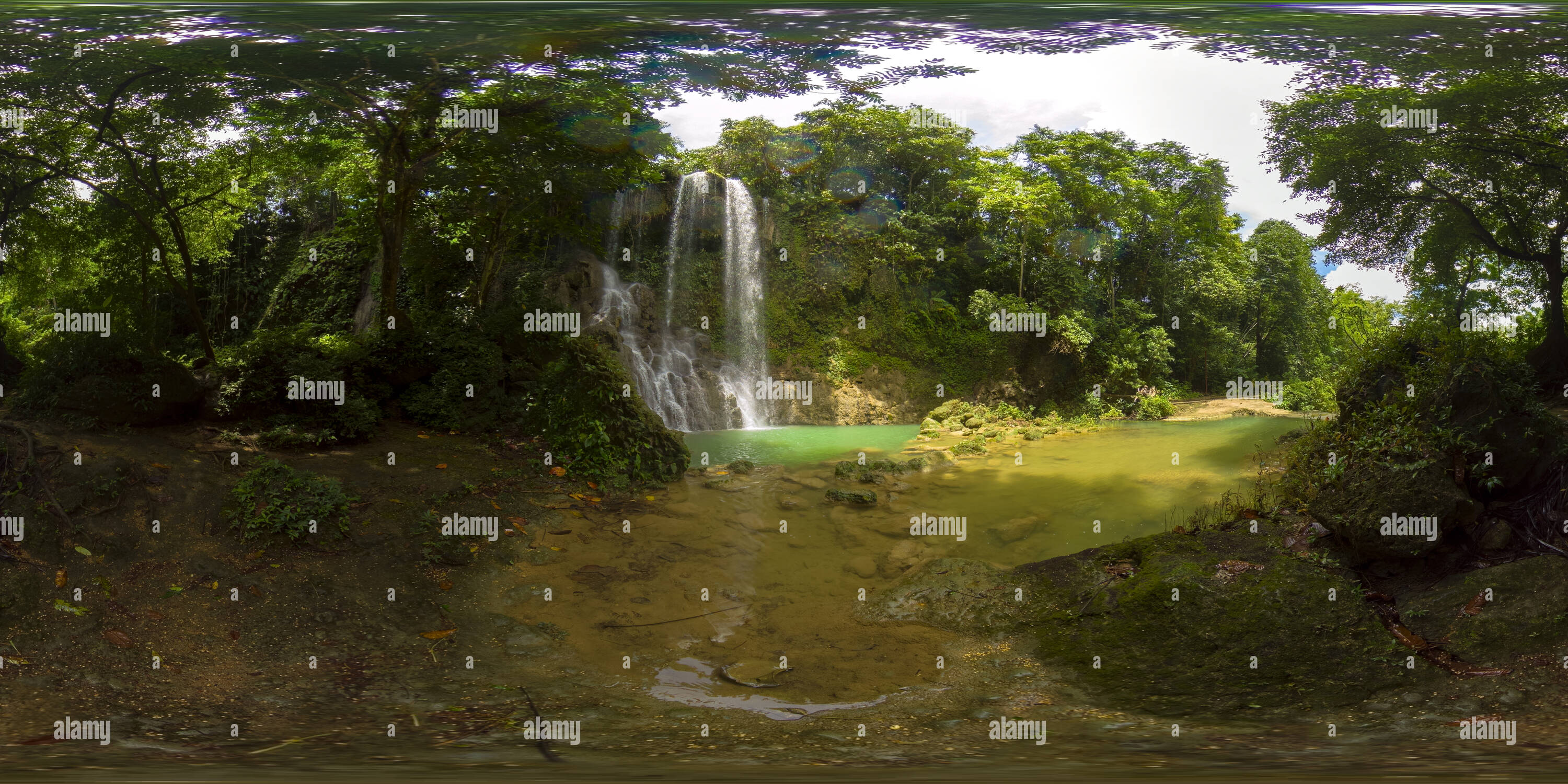 360° view of Beautiful tropical waterfall. Kawasan Falls, Bohol ...