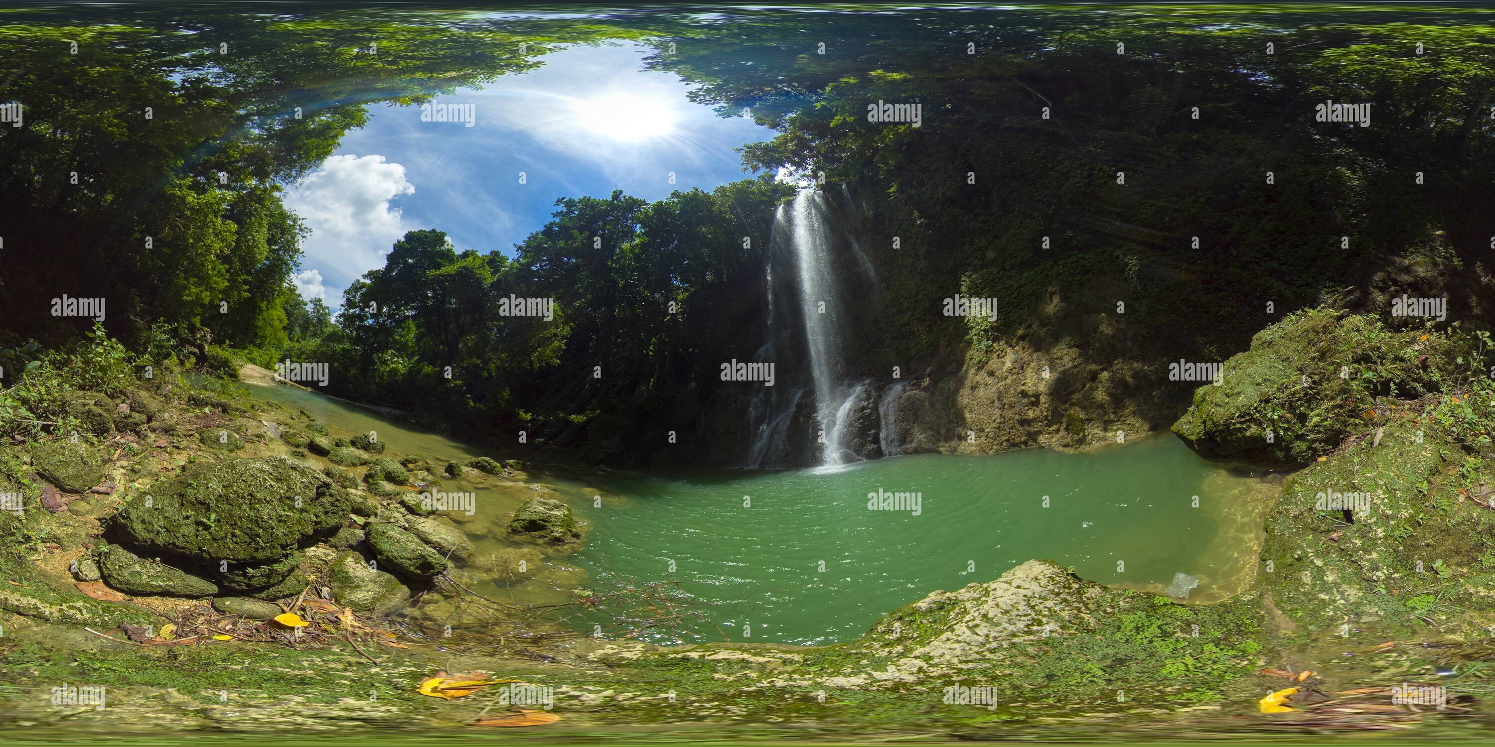 360° view of Beautiful tropical waterfall. Kawasan Falls, Bohol ...