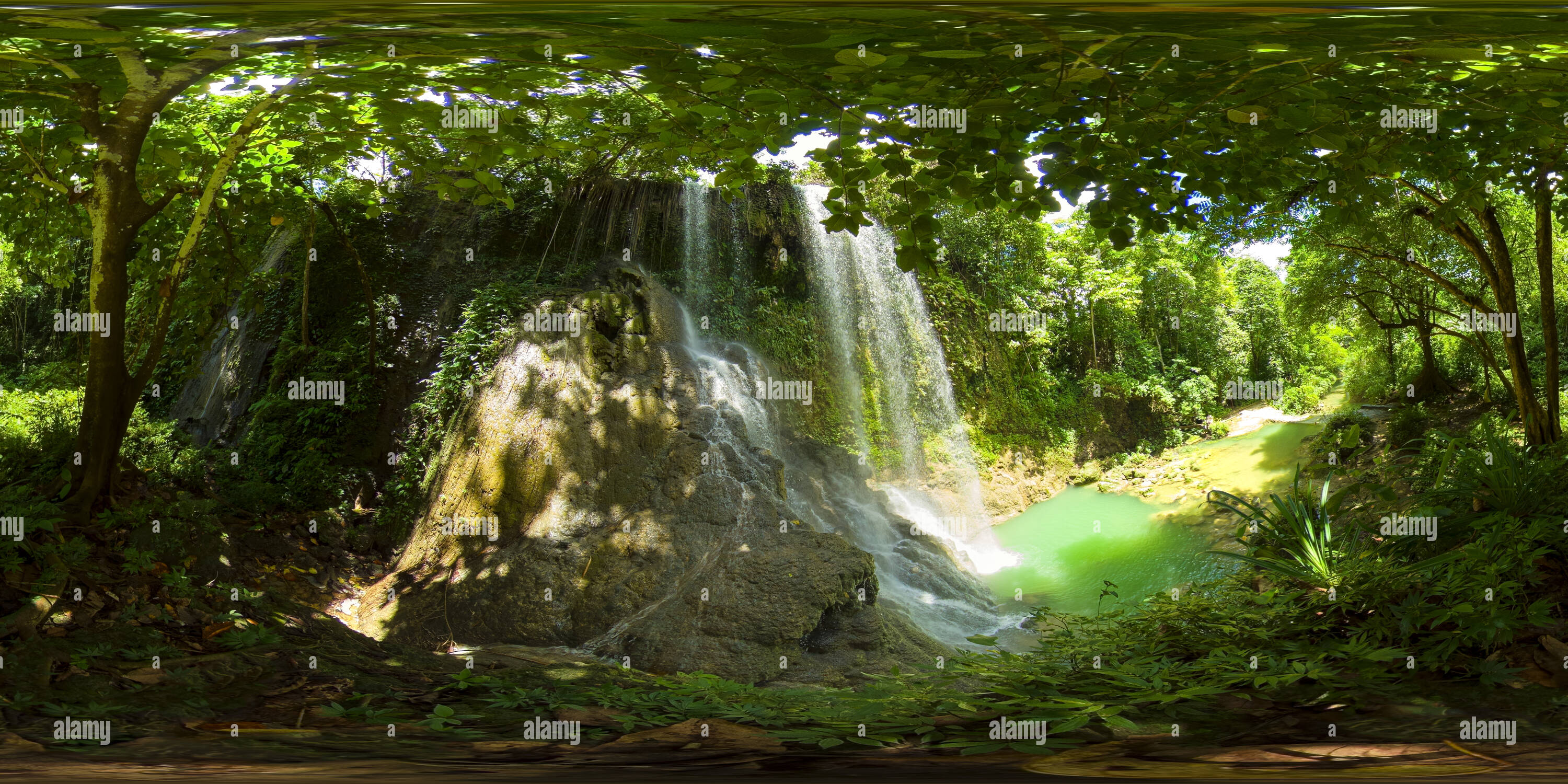 360° view of Beautiful tropical waterfall. Kawasan Falls, Bohol ...