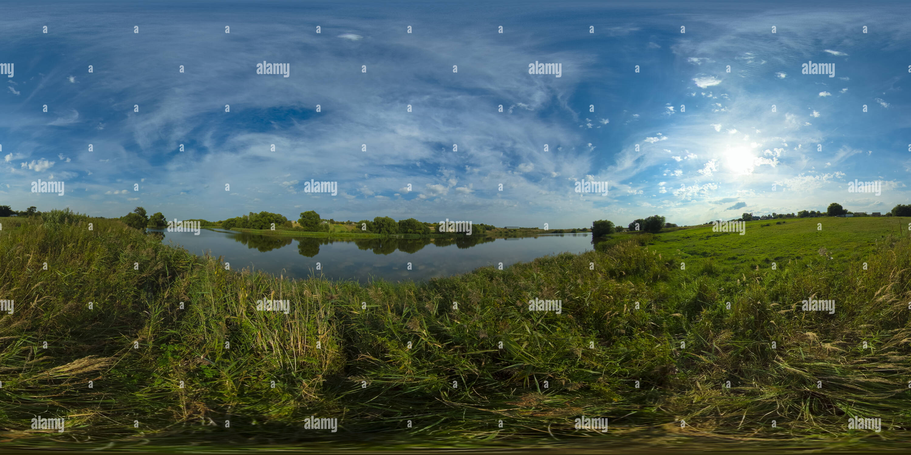 360° view of Summer landscape with field and lake - Alamy