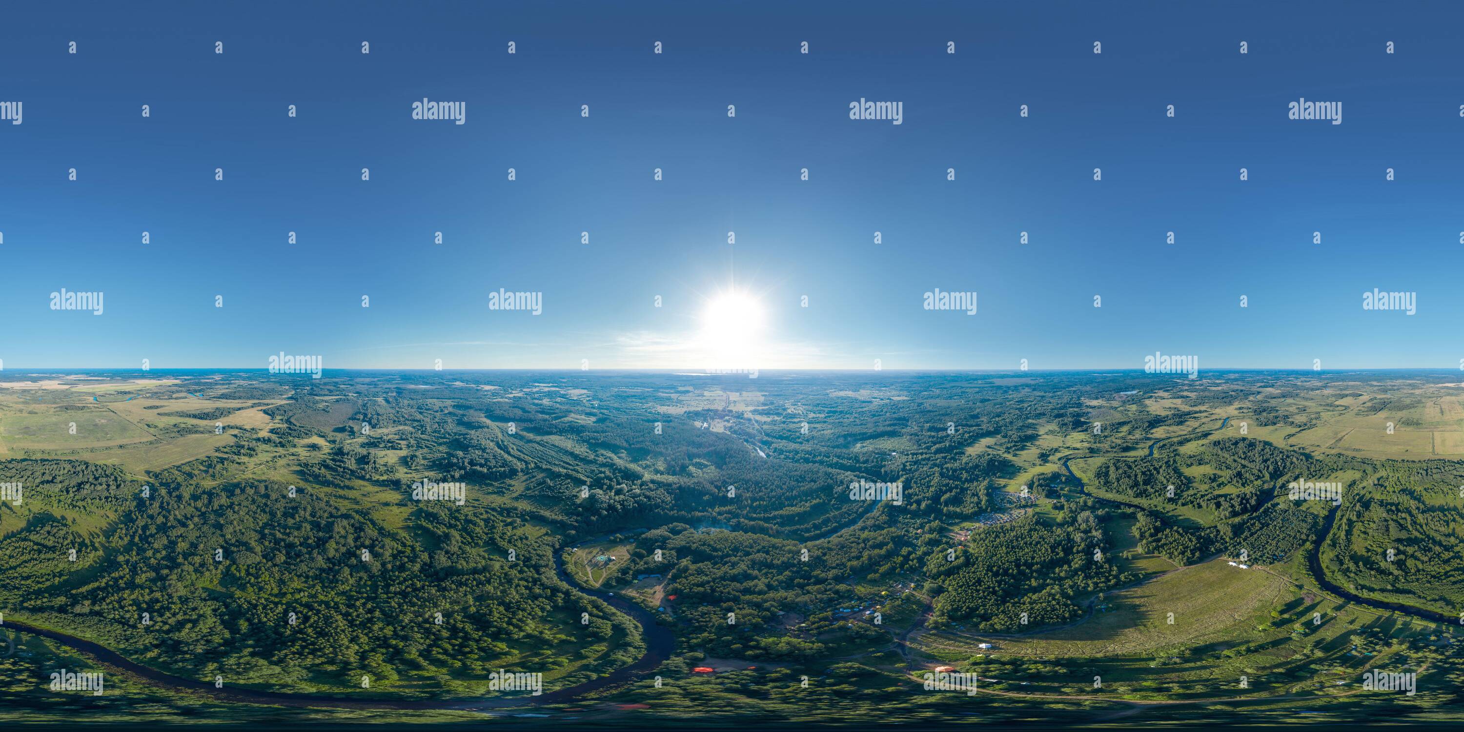 360° view of 360-degree panoramic aerial view of the field, forest and ...