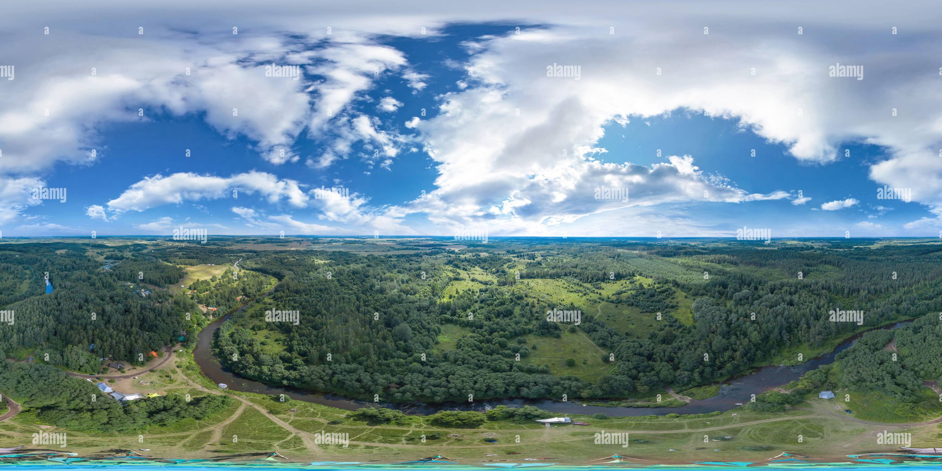 360° view of 360-degree panoramic aerial view of a field and a ...