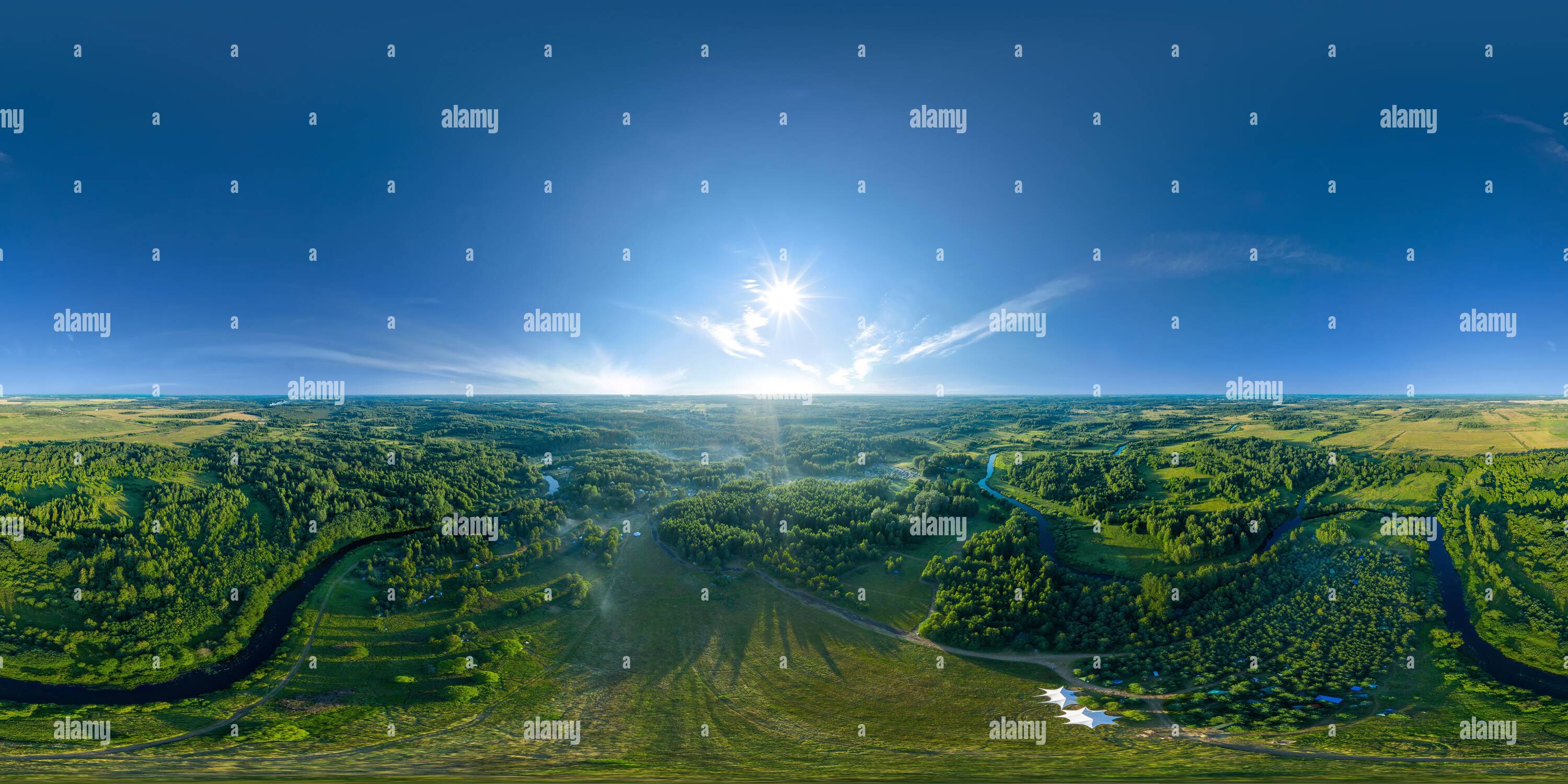360° view of 360-degree panoramic aerial view of the field, forest and ...