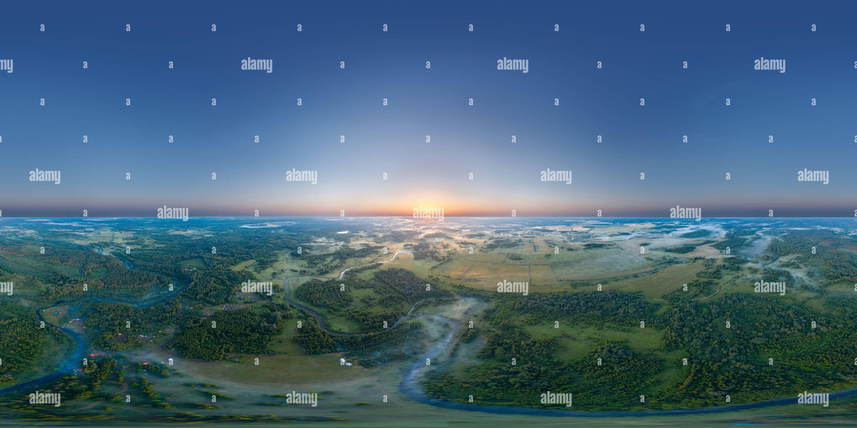 360° view of 360-degree panoramic aerial view of the field, forest and ...