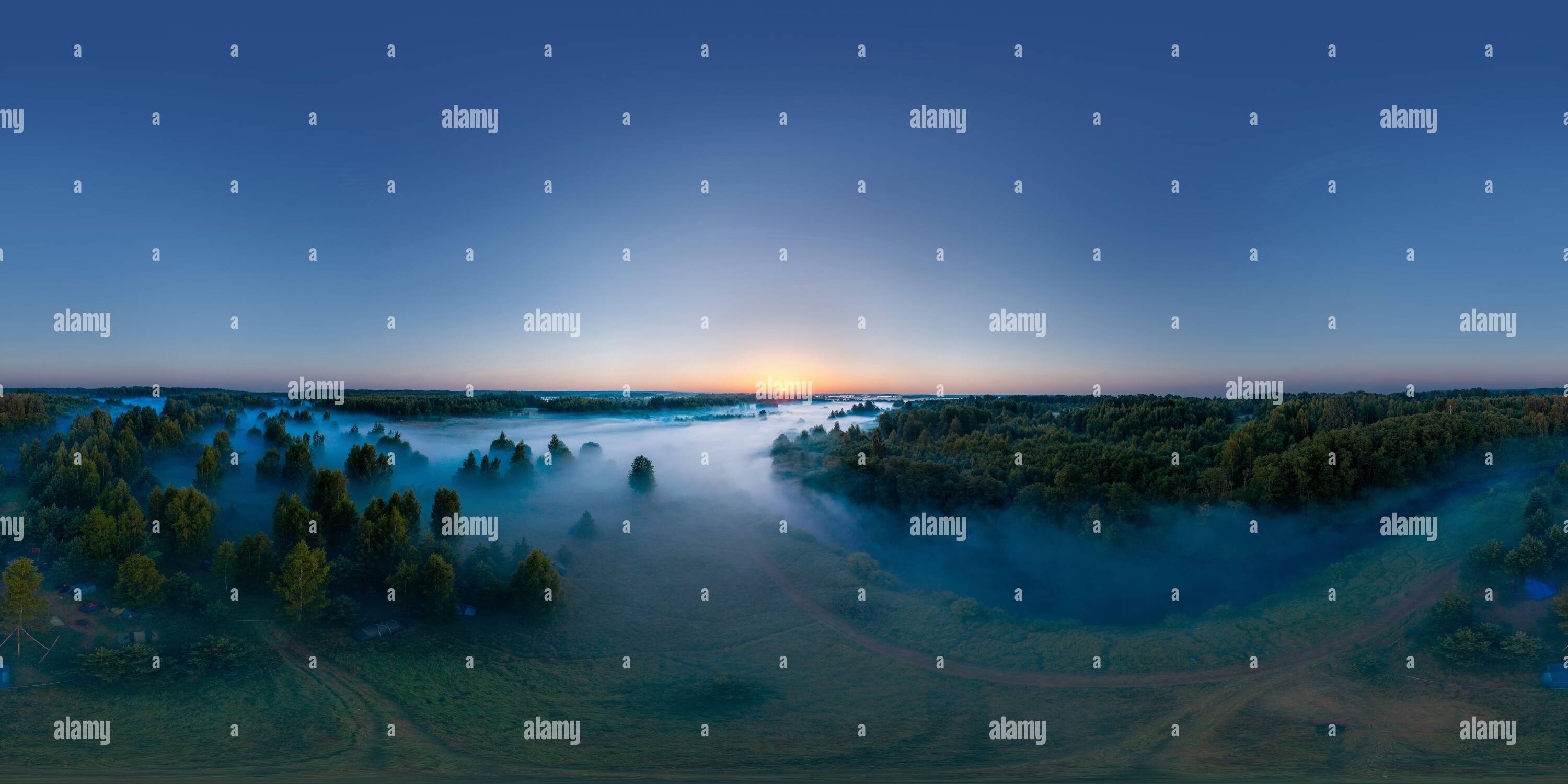 360° view of 360-degree panoramic aerial view of the field, forest and ...