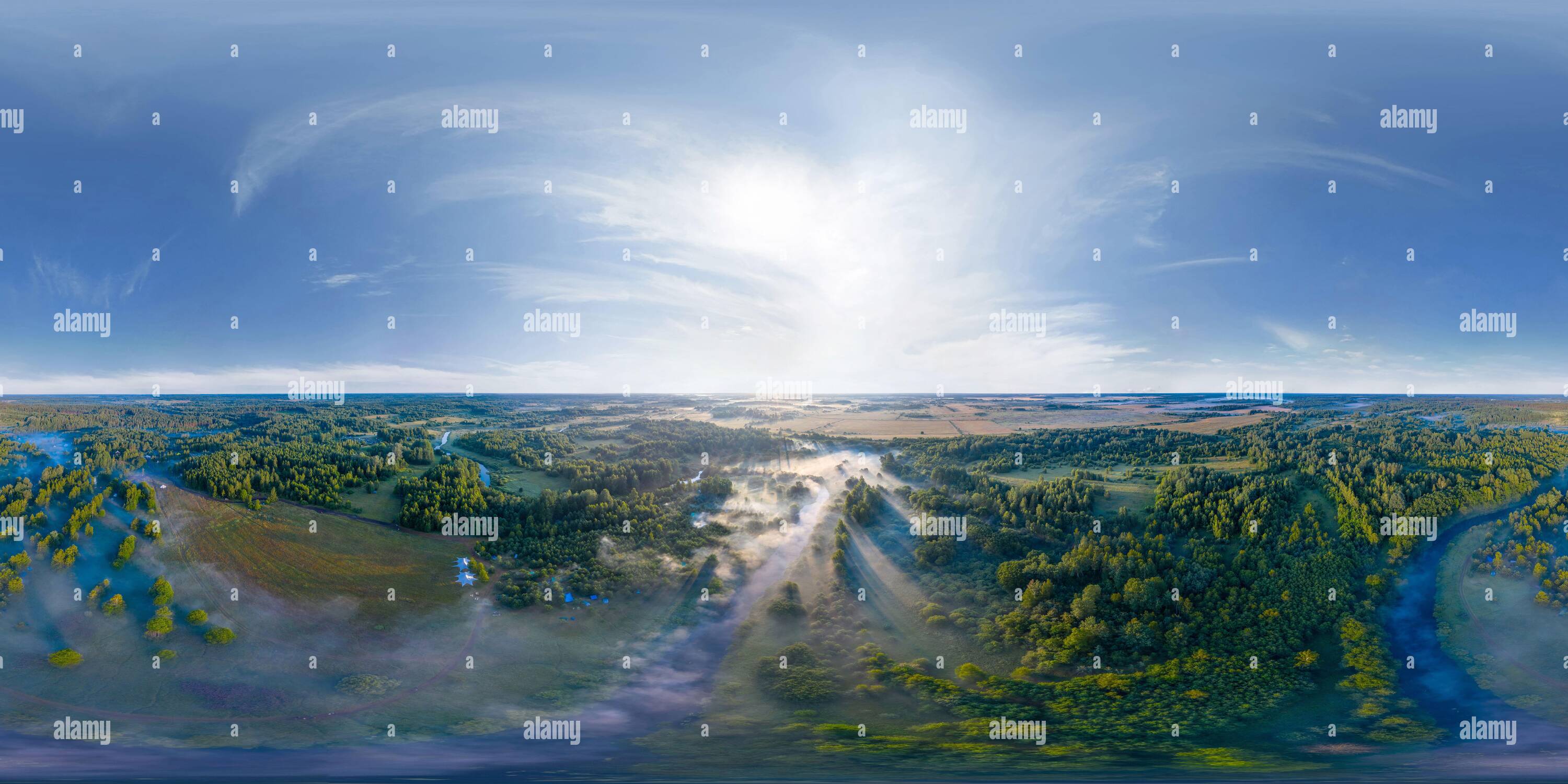 360° view of 360-degree panoramic aerial view of the field, forest and ...