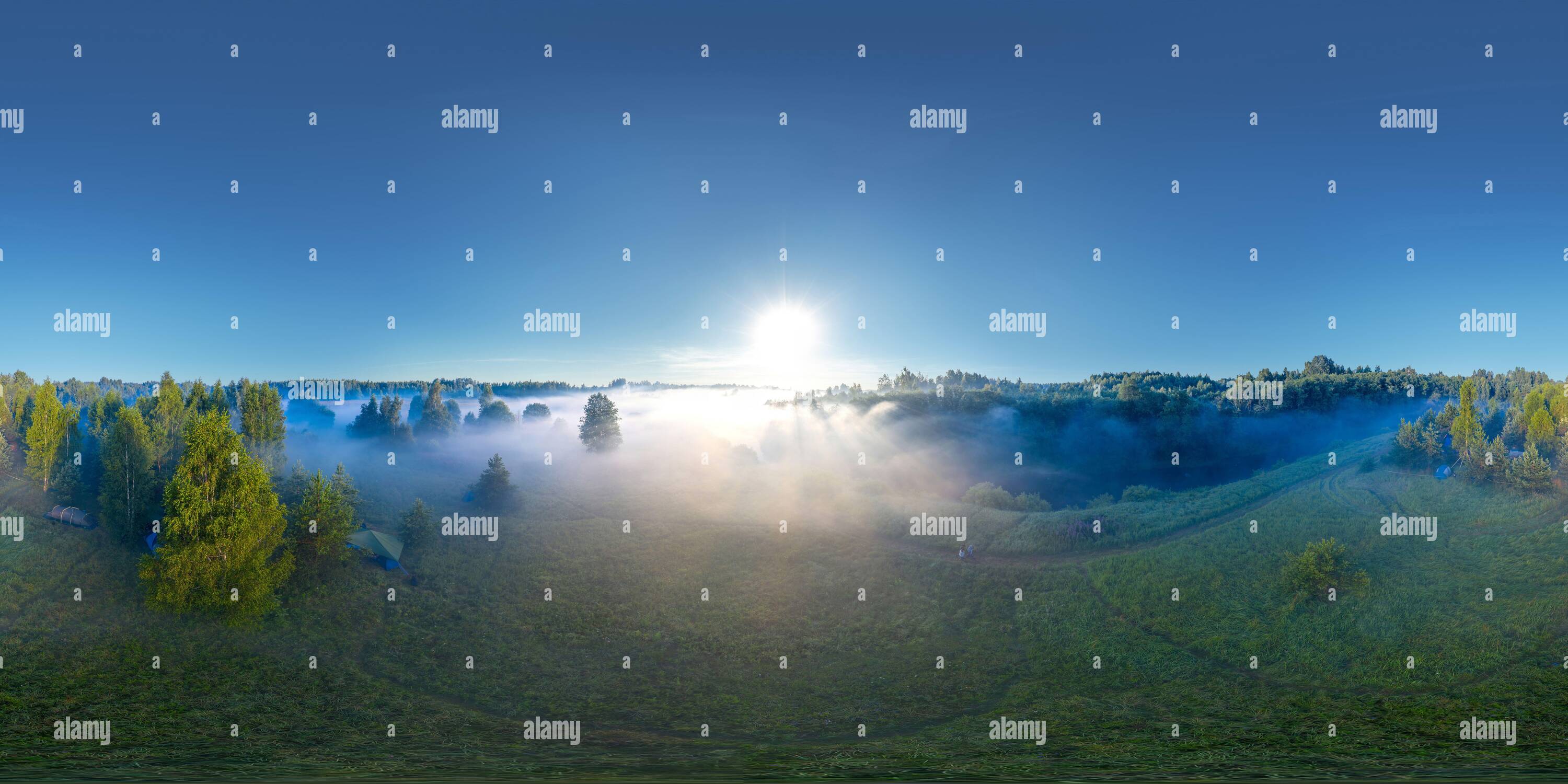 360° view of 360-degree panoramic aerial view of the field, forest and ...