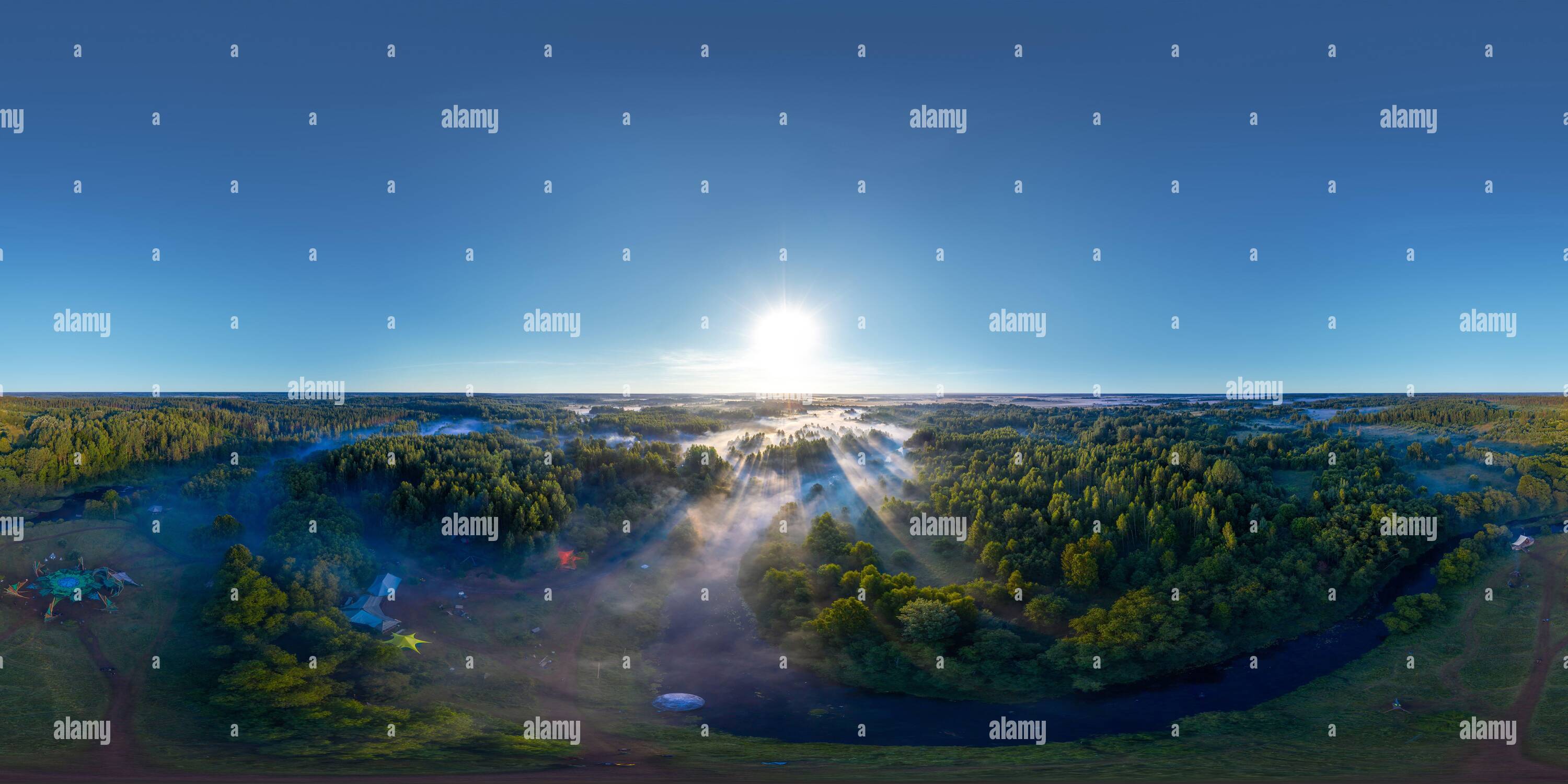 360° view of 360-degree panoramic aerial view of the field, forest and ...