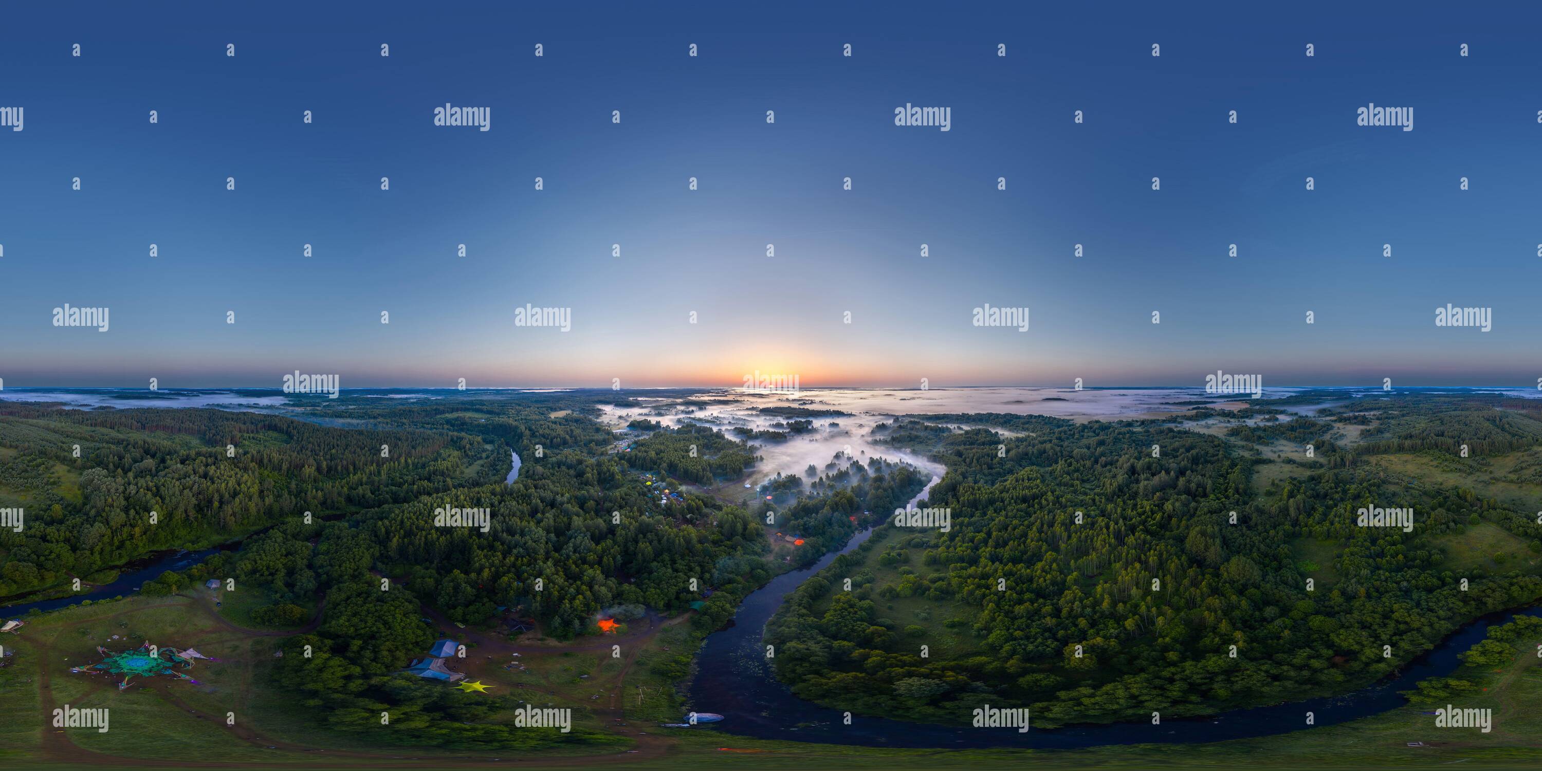 360° view of 360-degree panoramic aerial view of the field, forest and ...