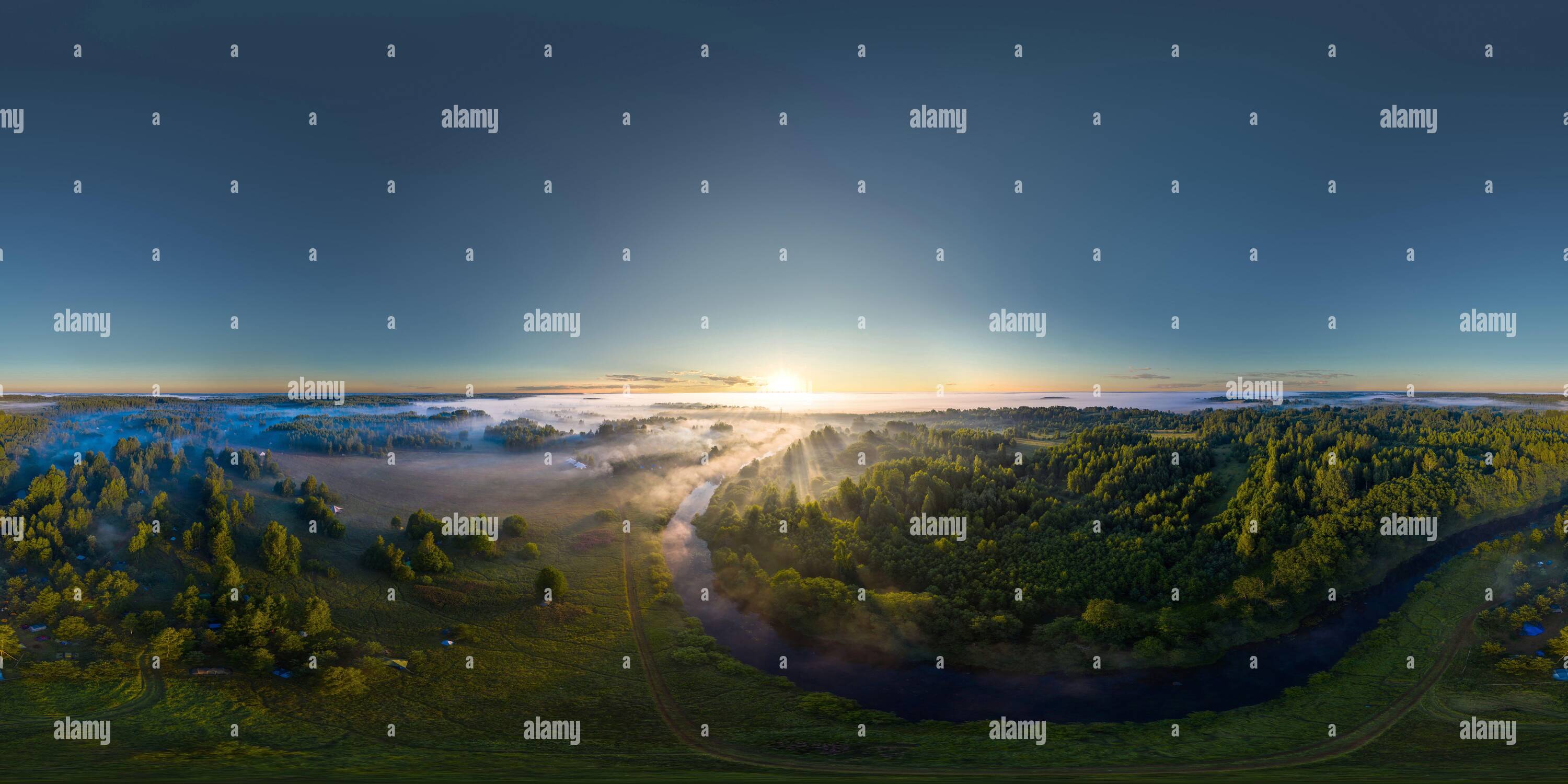 360° view of 360-degree panoramic aerial view of the field, forest and ...