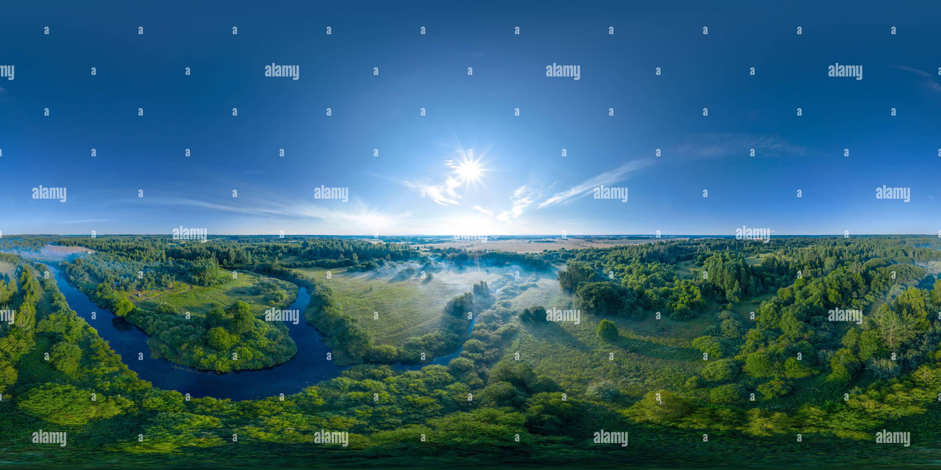 360° view of 360-degree panoramic aerial view of the field, forest and ...