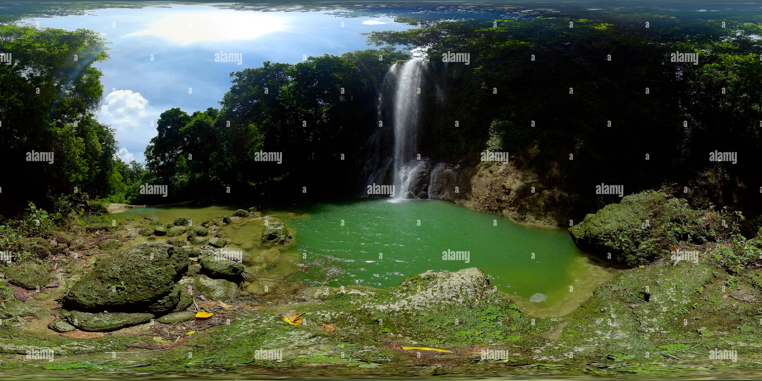 360° view of Beautiful tropical waterfall. Kawasan Falls, Bohol ...
