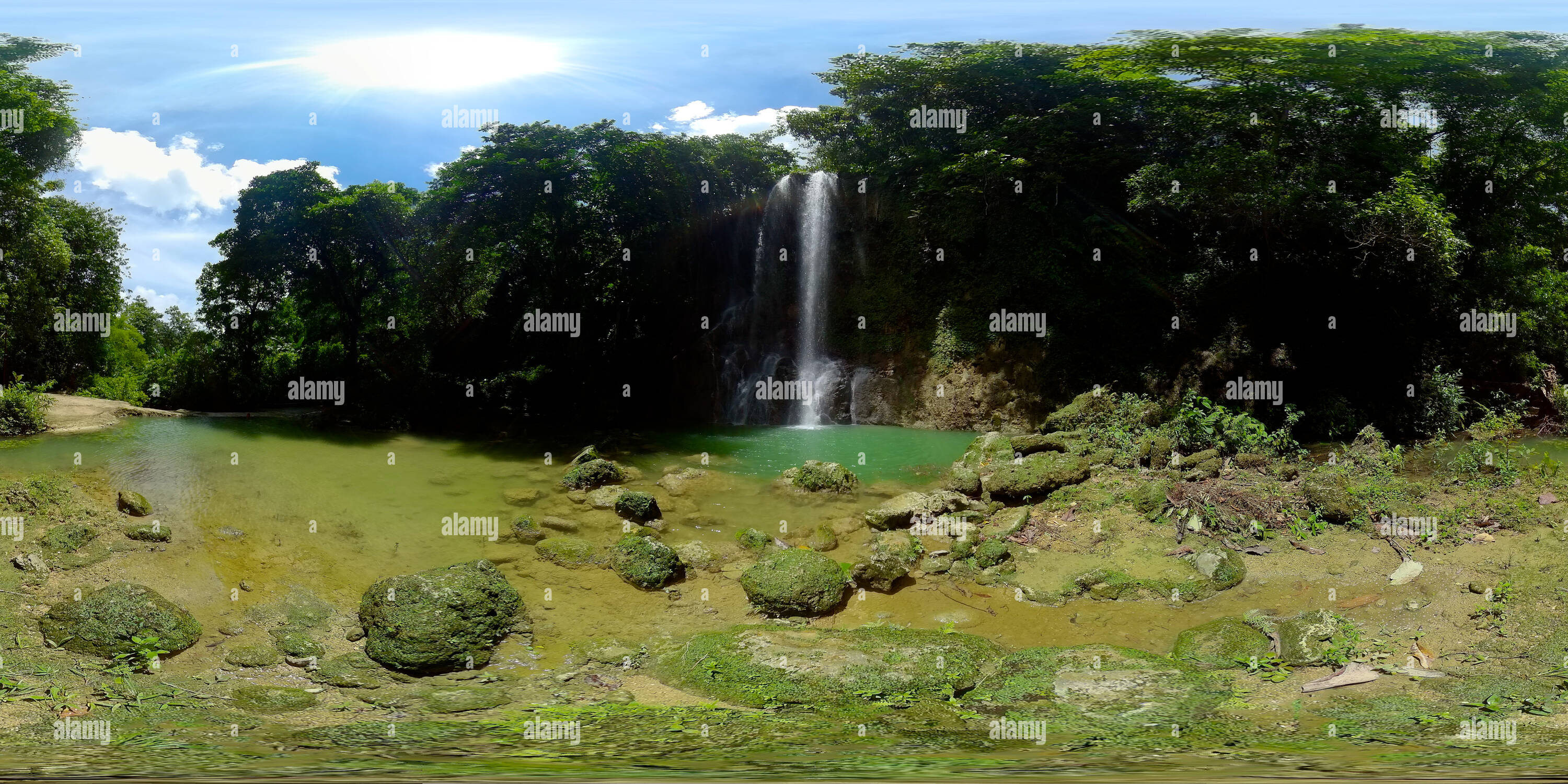 360° view of Beautiful tropical waterfall. Kawasan Falls, Bohol ...