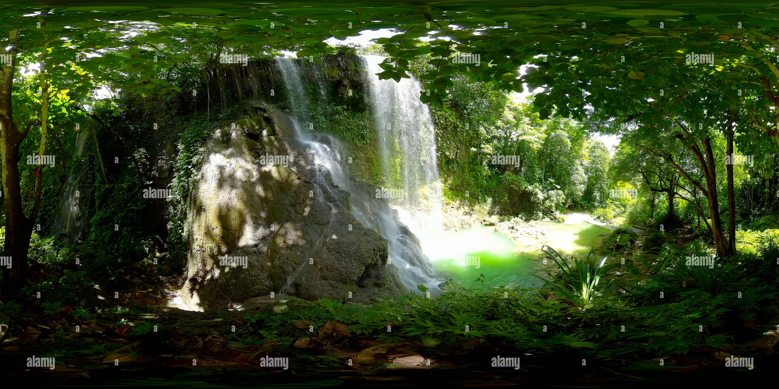360° view of Beautiful tropical waterfall. Kawasan Falls, Bohol ...