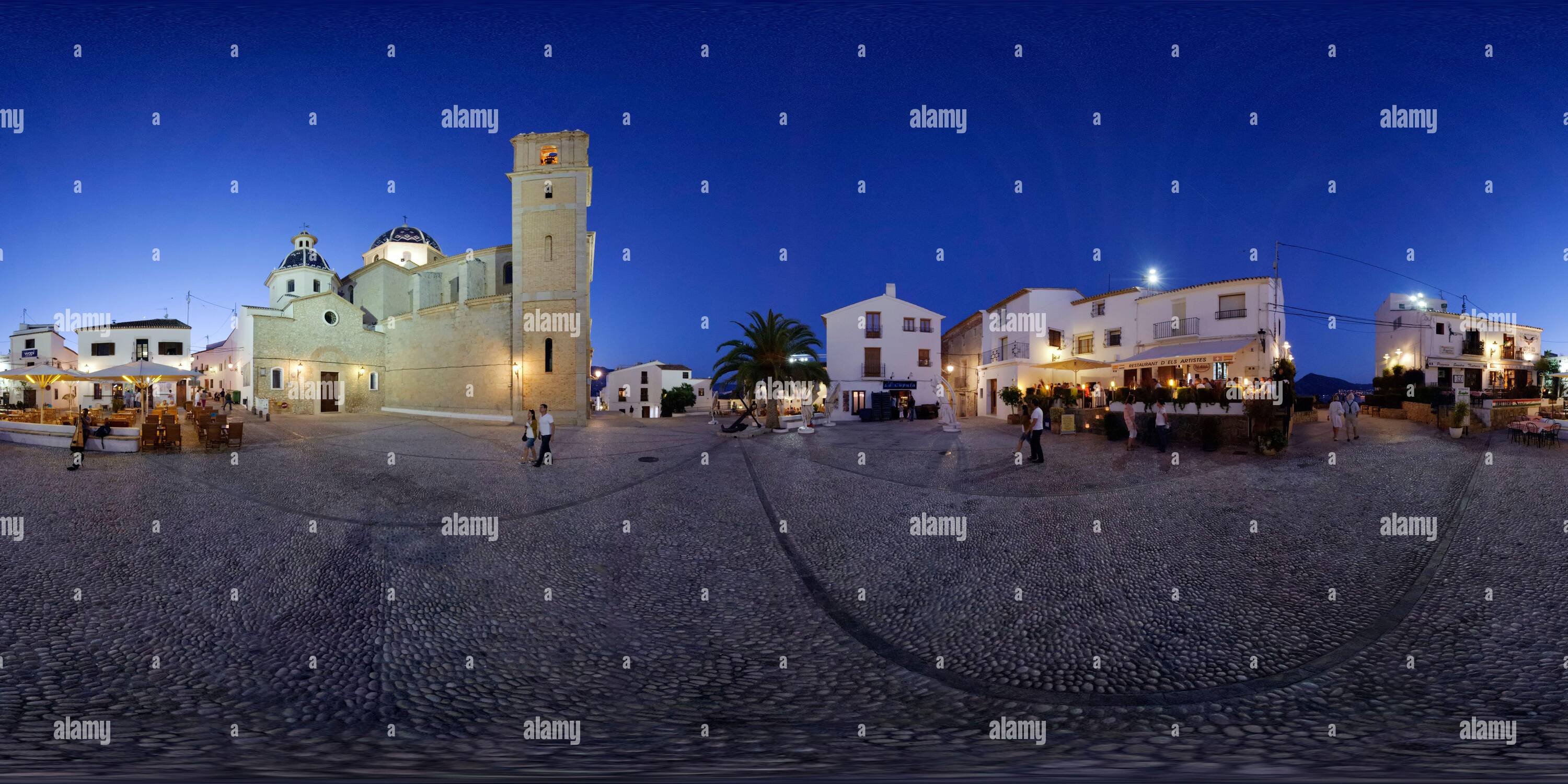 360° view of Church square in the old town of Altea, Alicante province ...
