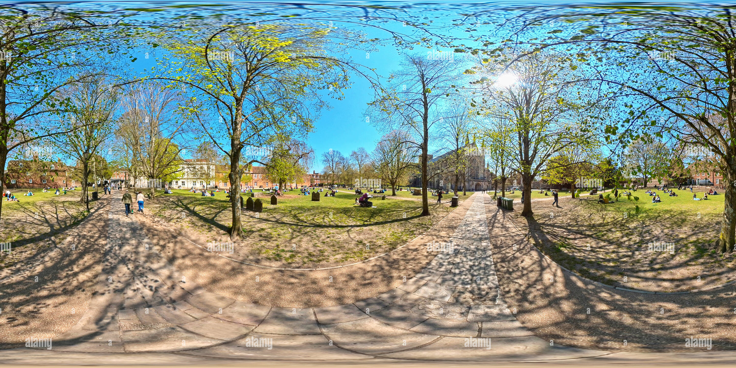360° view of Winchester Cathedral grounds in Springtime April 2021 - Alamy