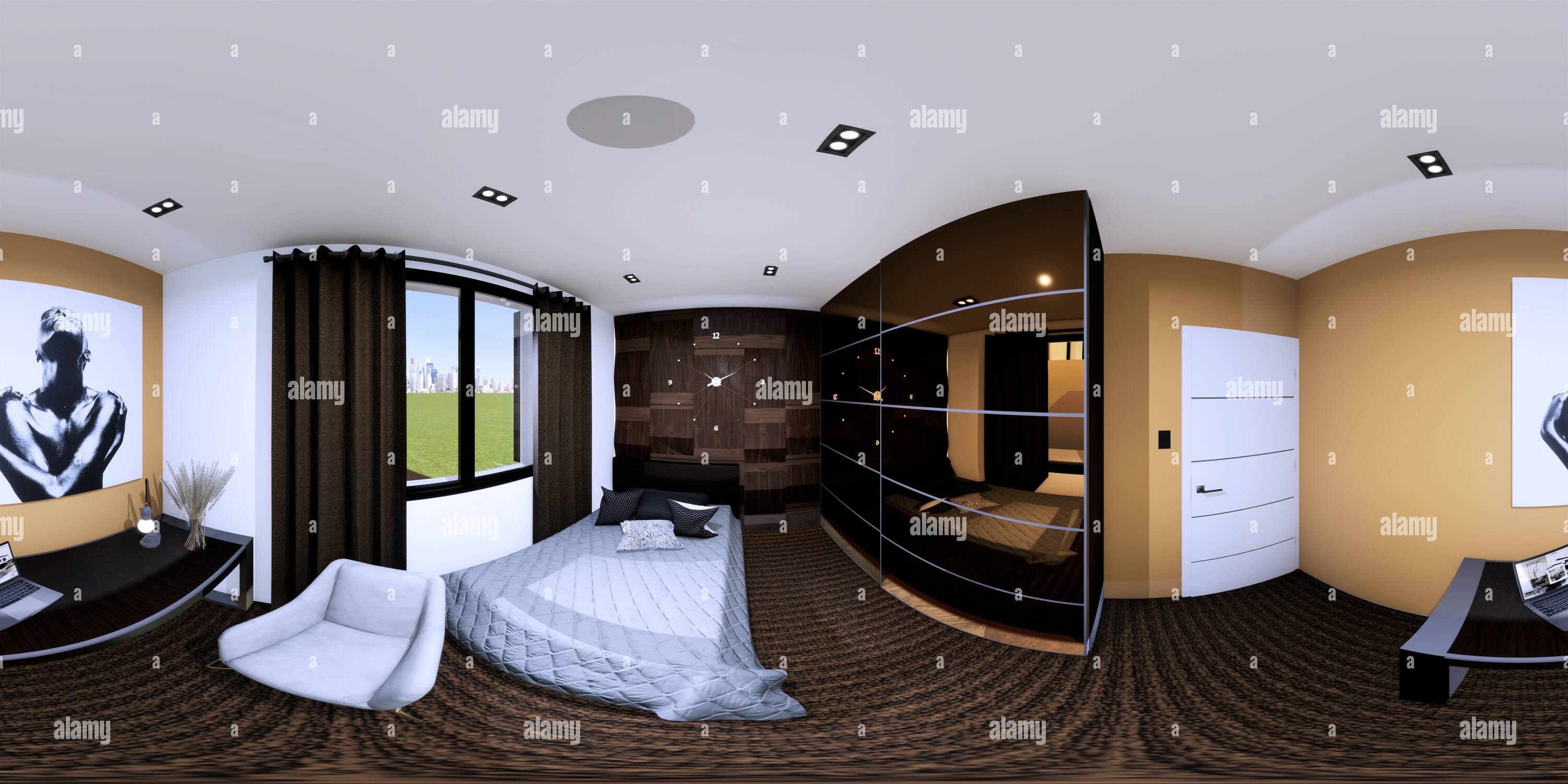 360° view of Brown Bedroom Panorama Villa Andrea T001 8K - Alamy