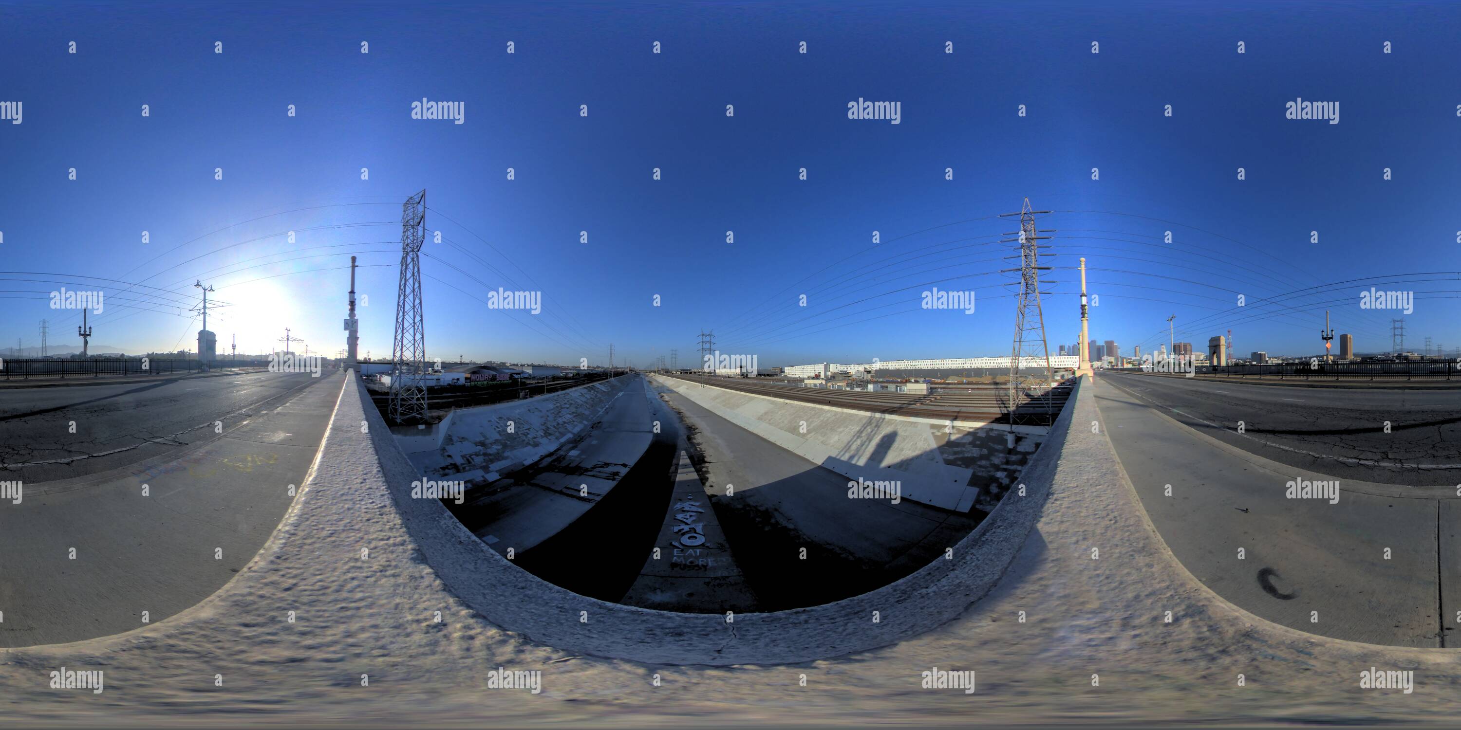 360° view of 1st Street Viaduct - Downtown LA - sunrise 17 bridge top ...