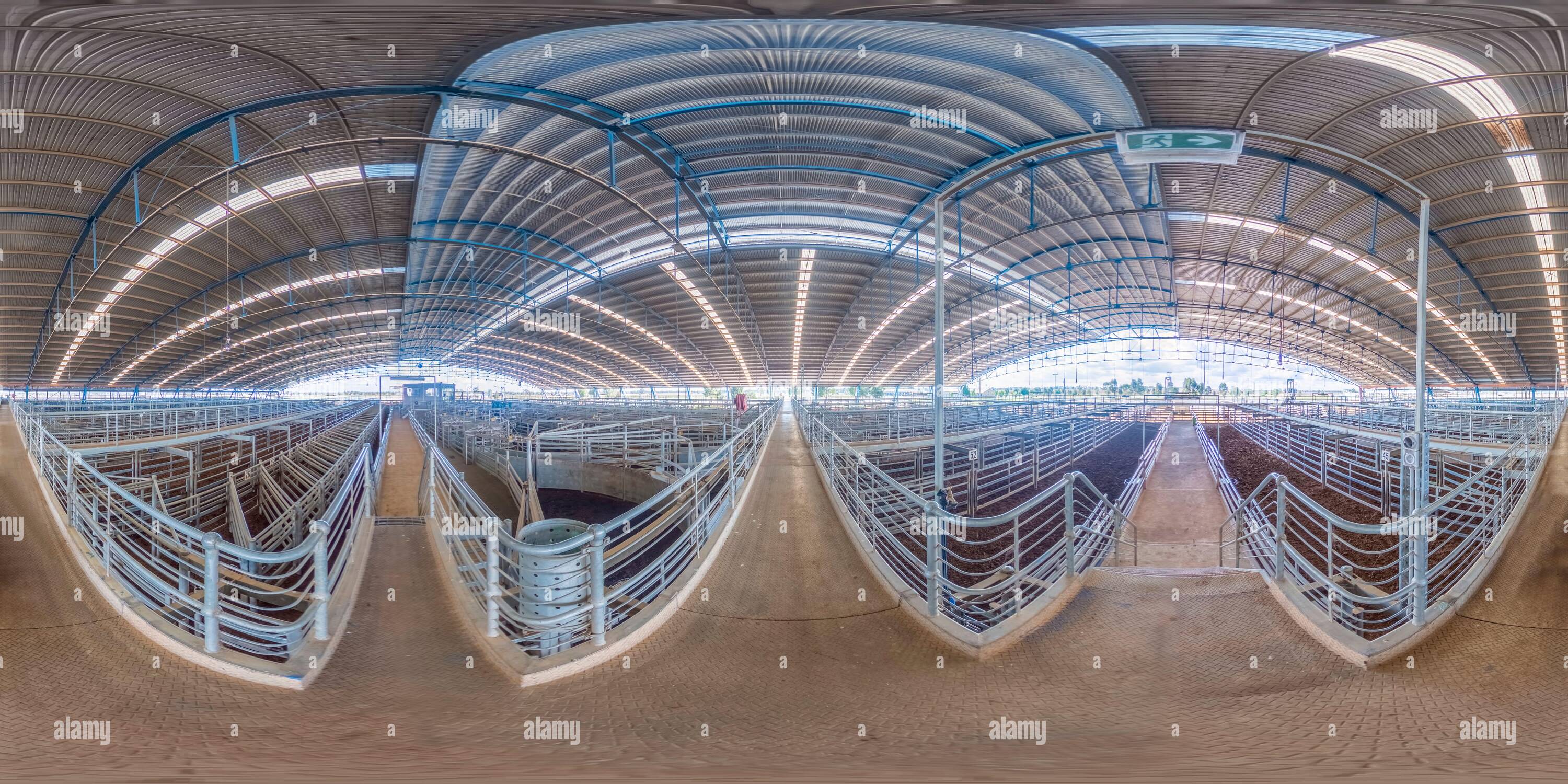 360° view of Spherical panoramic photograph of a large livestock centre ...
