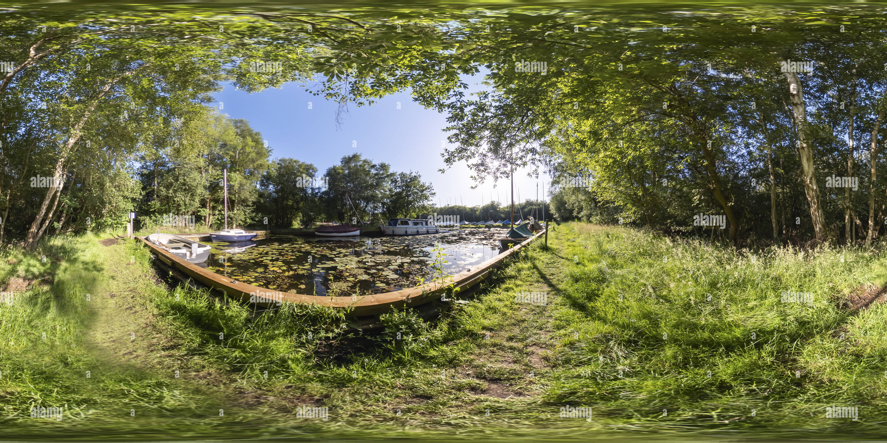 360° view of Private boat moorings in Barton Turf, Norfolk Broads - Alamy