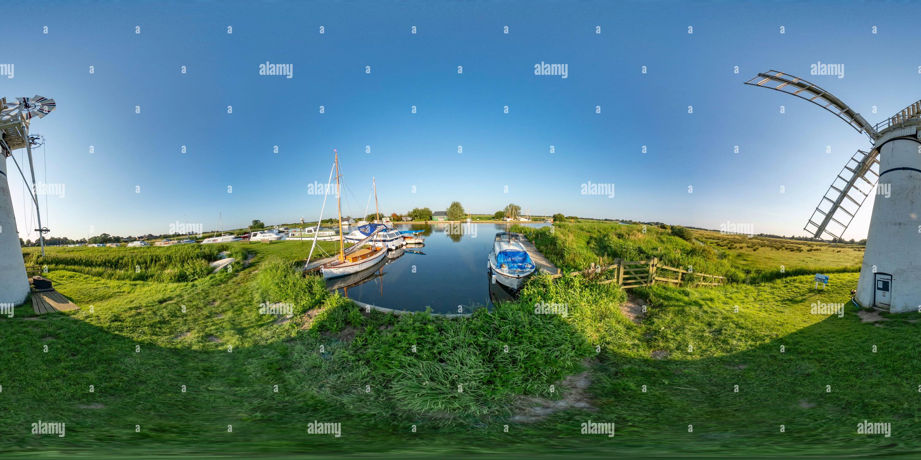 360° view of Thurne, Norfolk, UK – July 2021. Full spherical seamless ...
