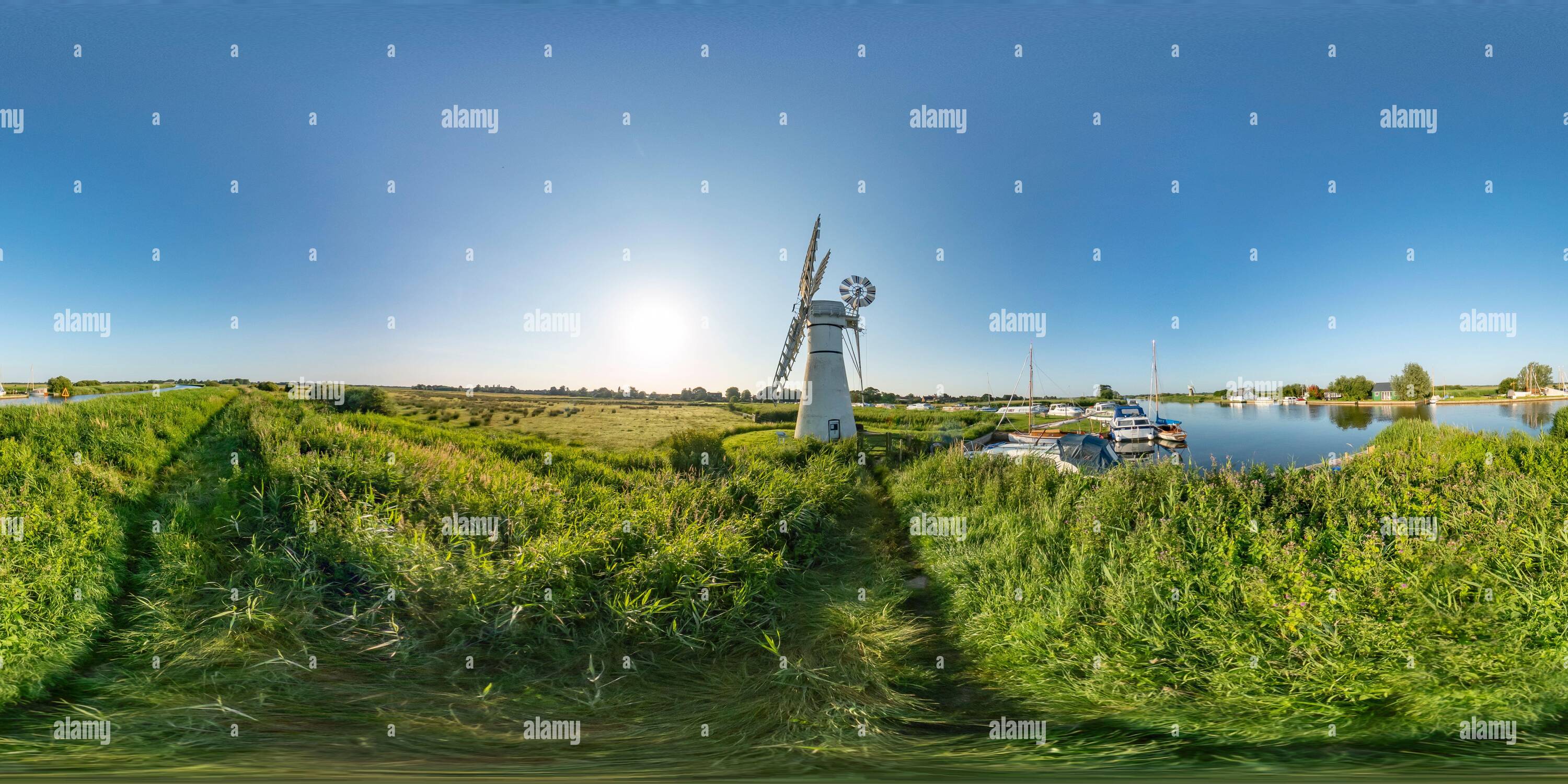 360° view of Thurne, Norfolk, UK – July 2021. Full spherical seamless ...