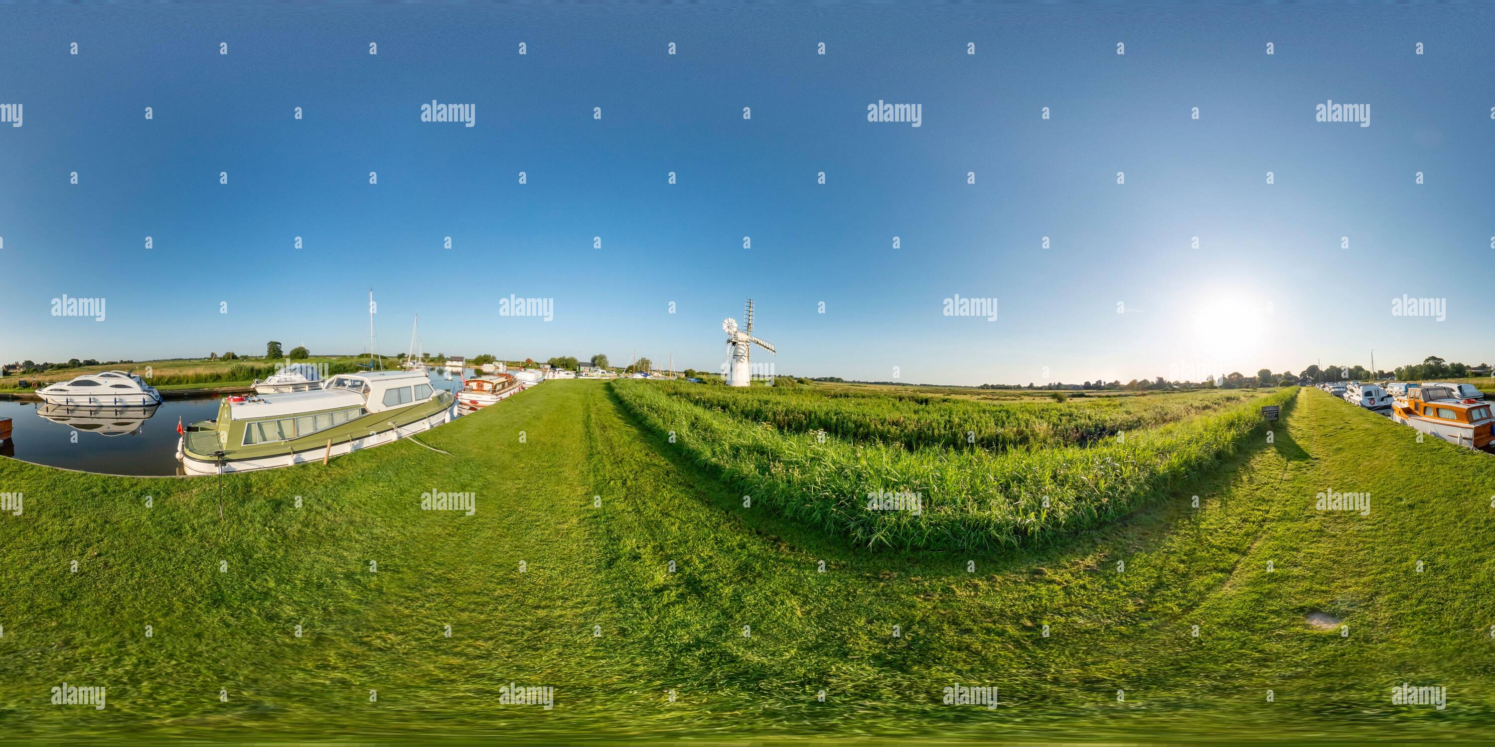 360° view of Thurne, Norfolk, UK – July 2021. Full spherical seamless ...